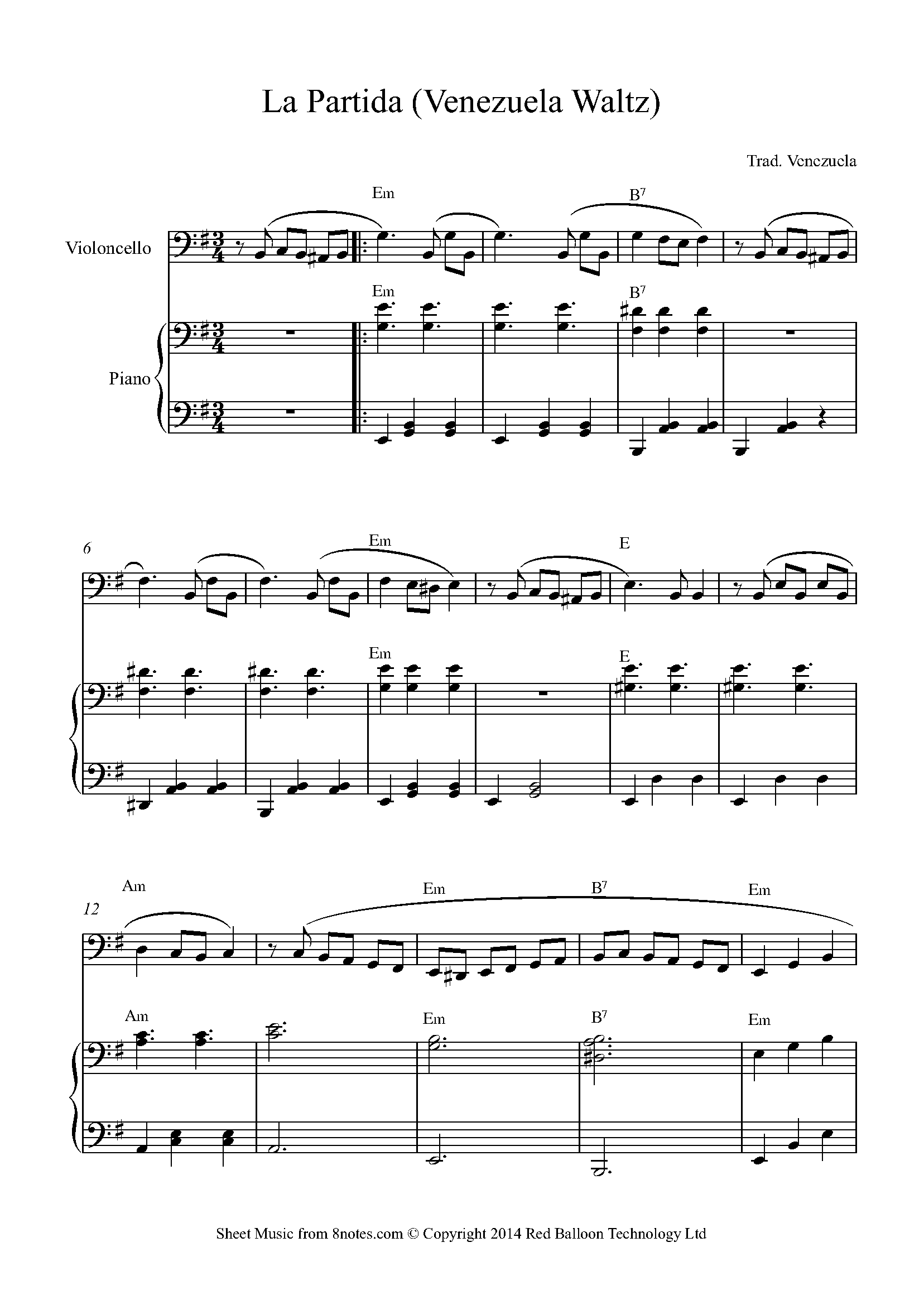 La Partida (Venezuela Waltz) Sheet music for Cello - 8notes.com