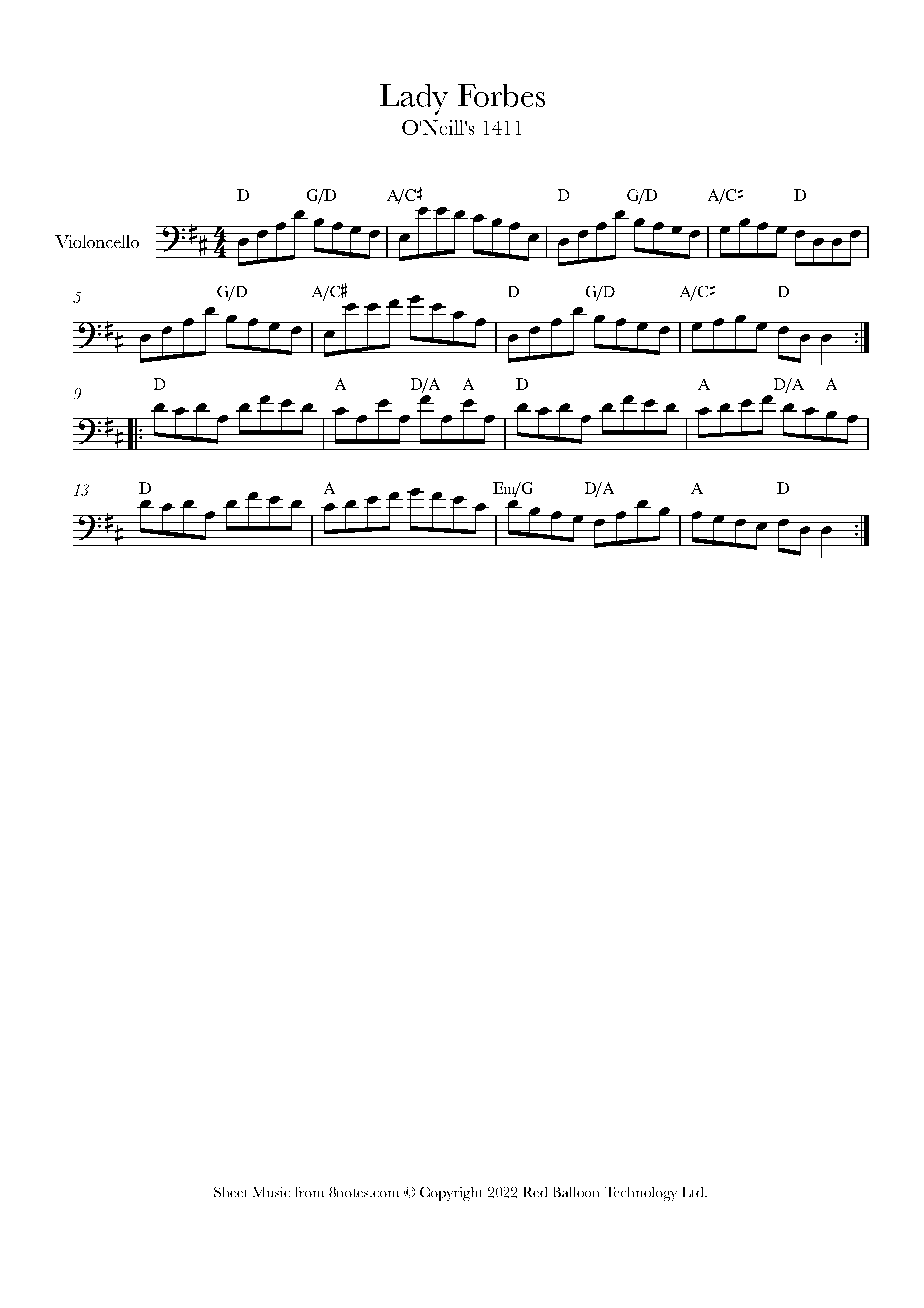 Lady Forbes (Irish Trad.) Sheet music for Cello - 8notes.com