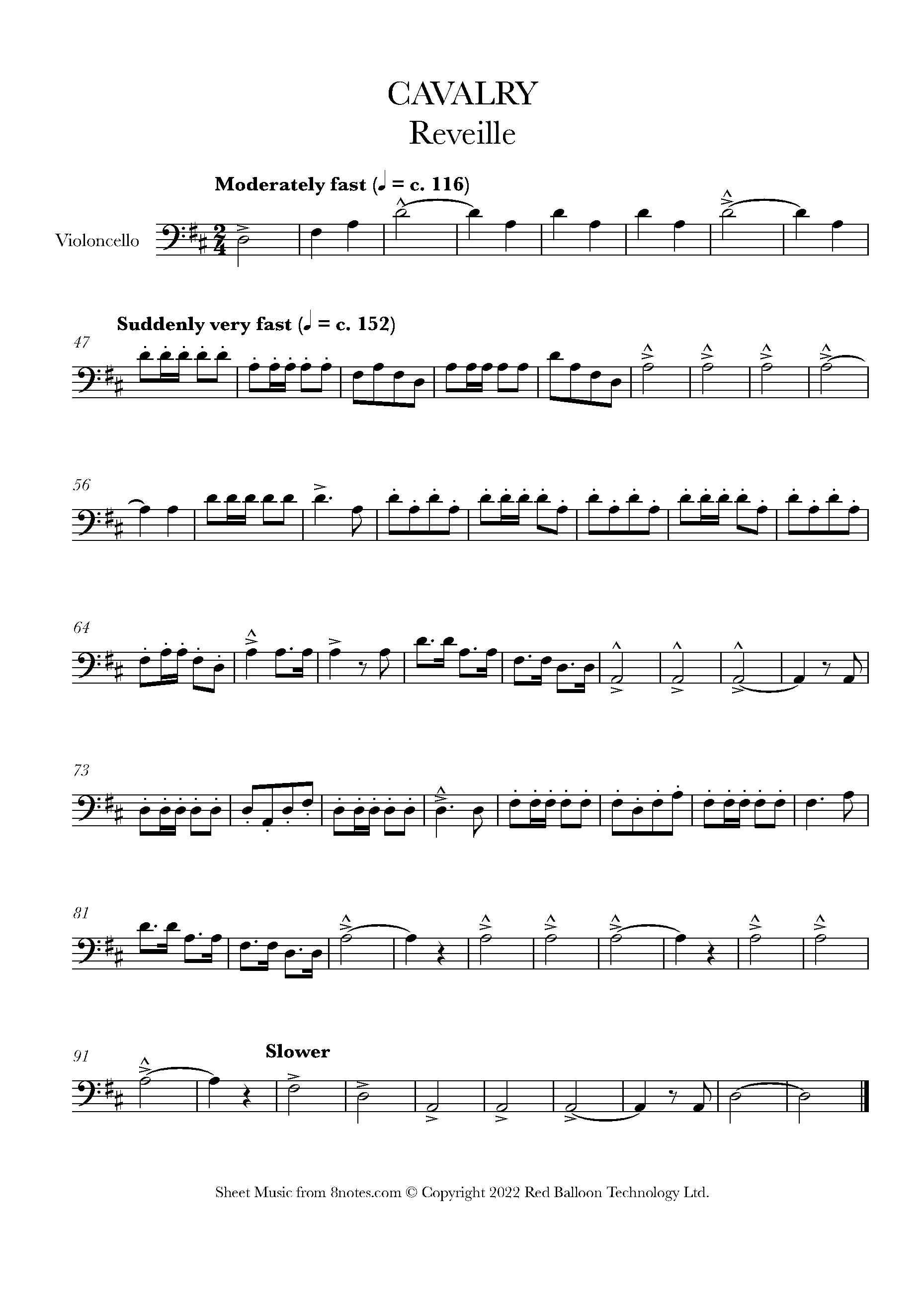 Last Post and Reveille (Cavalry) Sheet music for Cello - 8notes.com