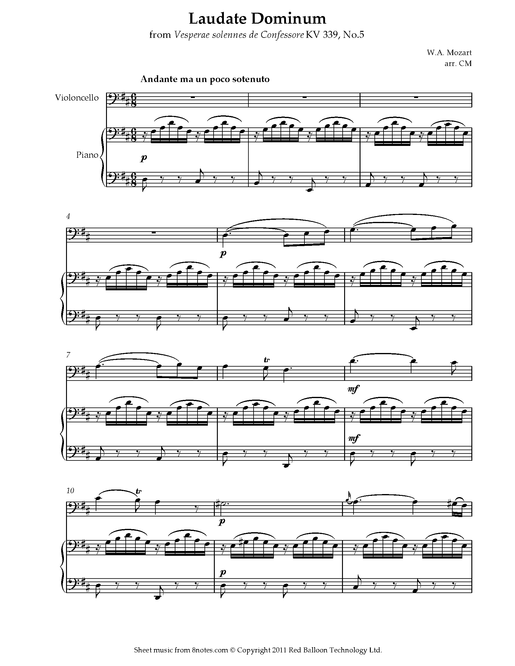Mozart - Laudate Dominum Sheet music for Cello - 8notes.com