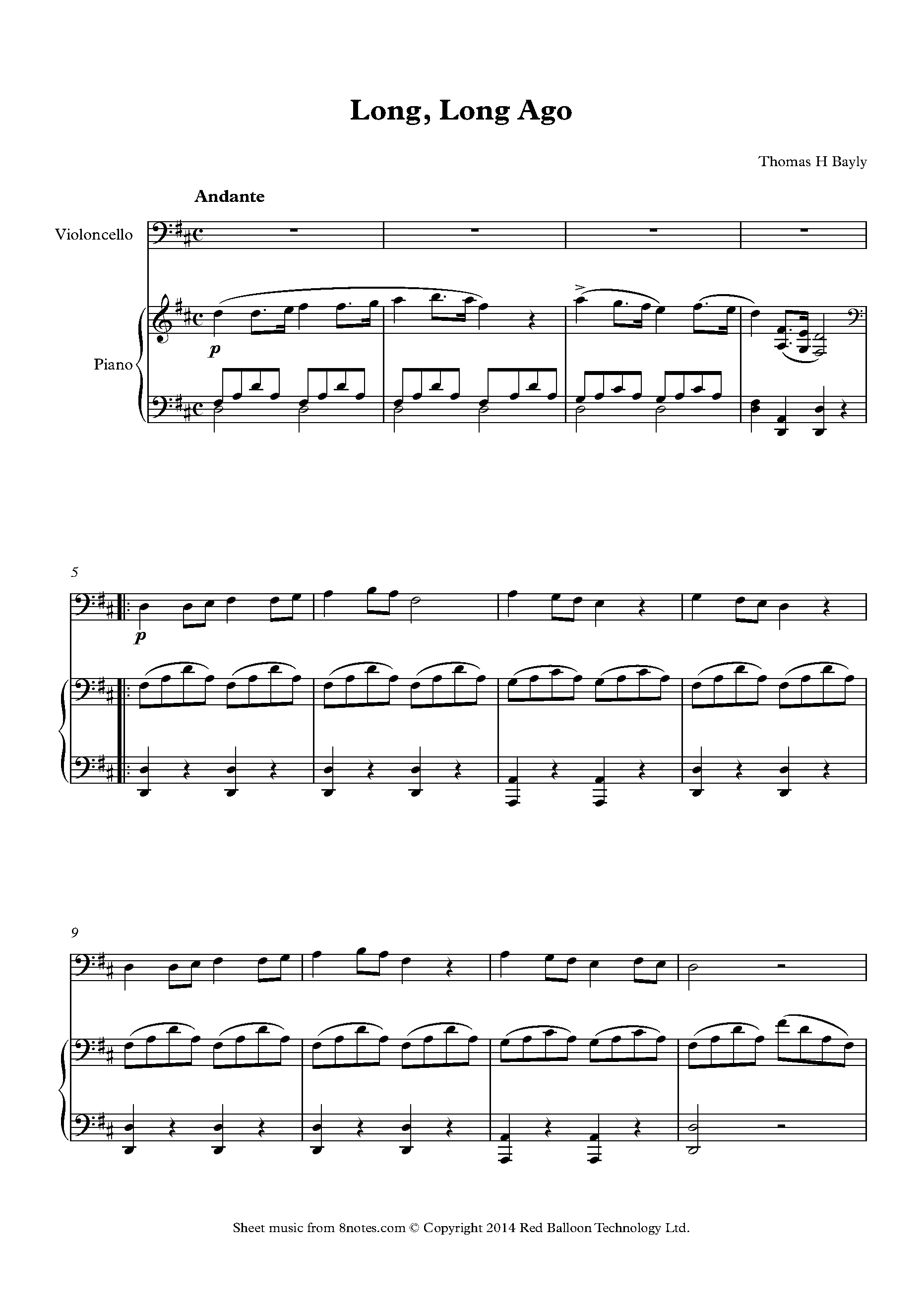 Long, Long Ago Sheet music for Cello - 8notes.com