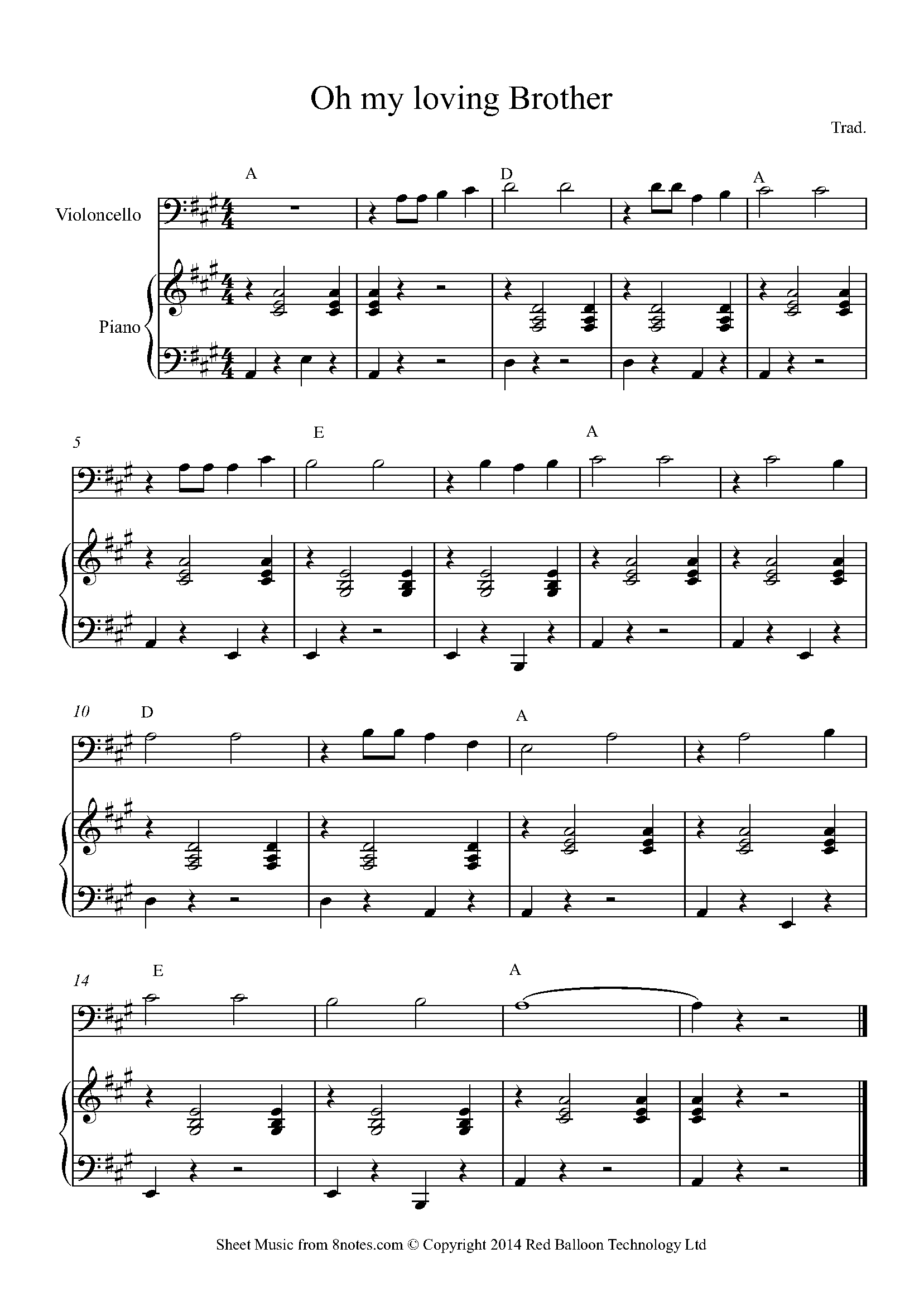Oh my loving Brother Sheet music for Cello - 8notes.com