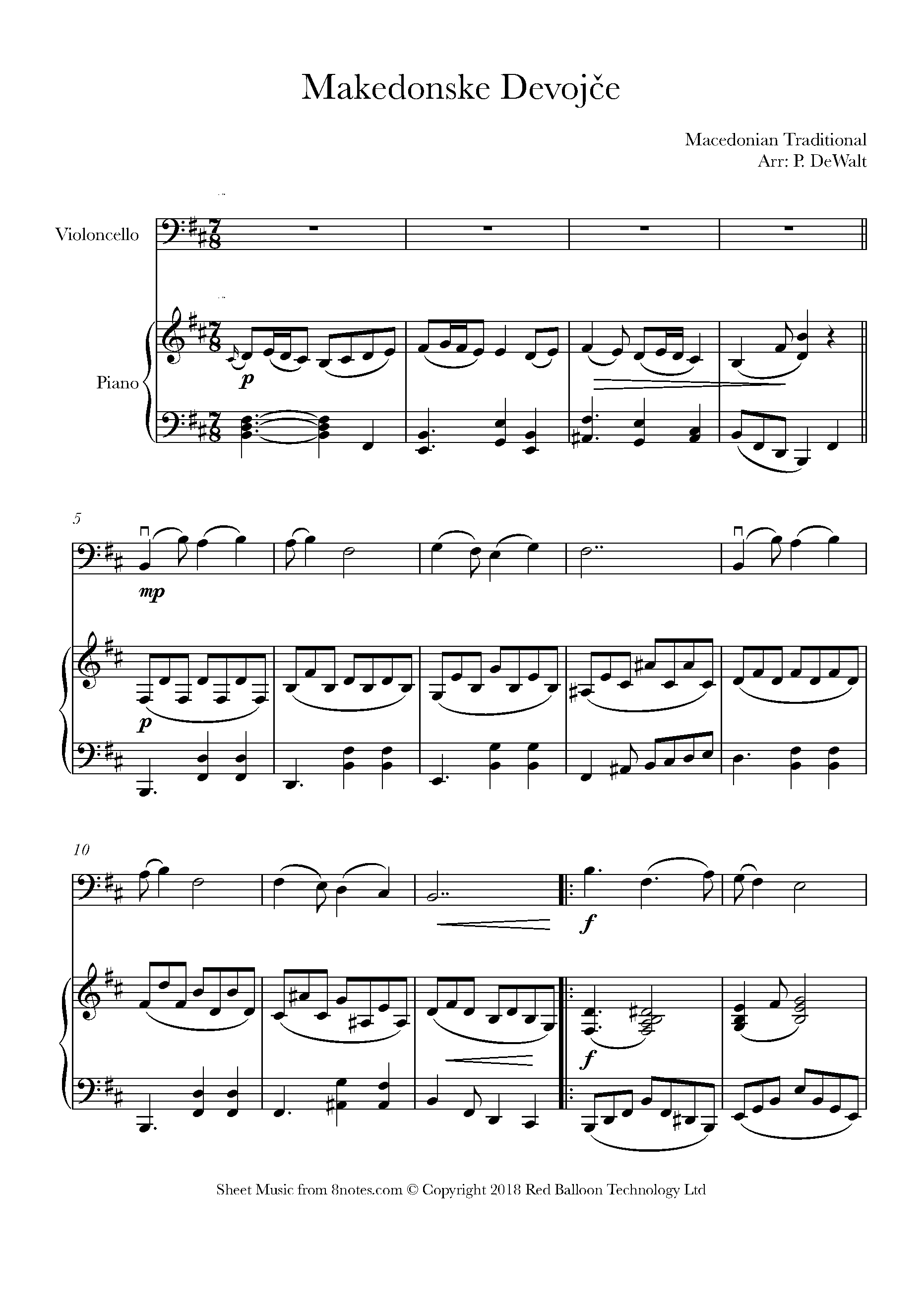 Makedonske Devojce Sheet music for Cello - 8notes.com