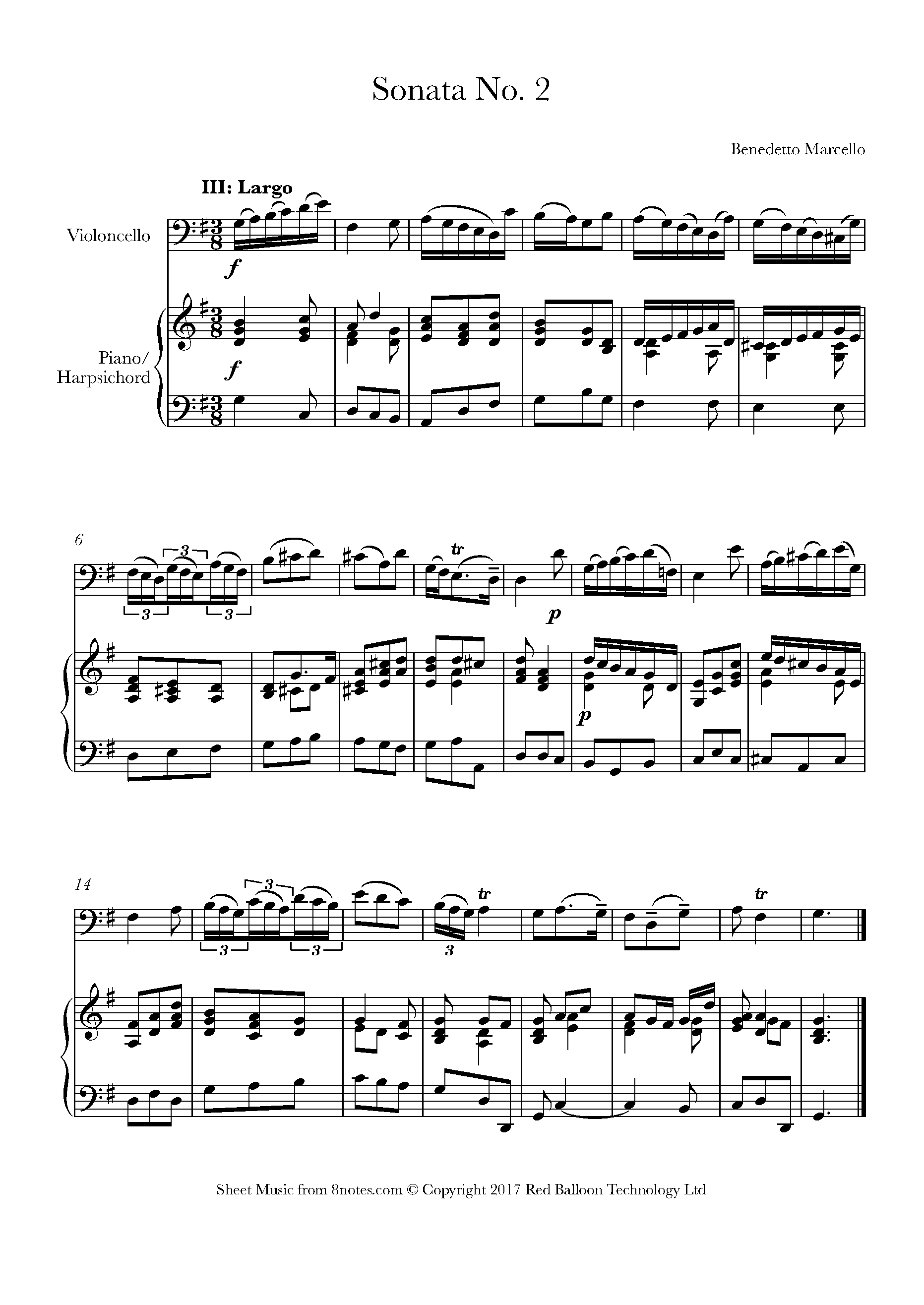Marcello - Sonata No. 2 Largo Sheet music for Cello - 8notes.com