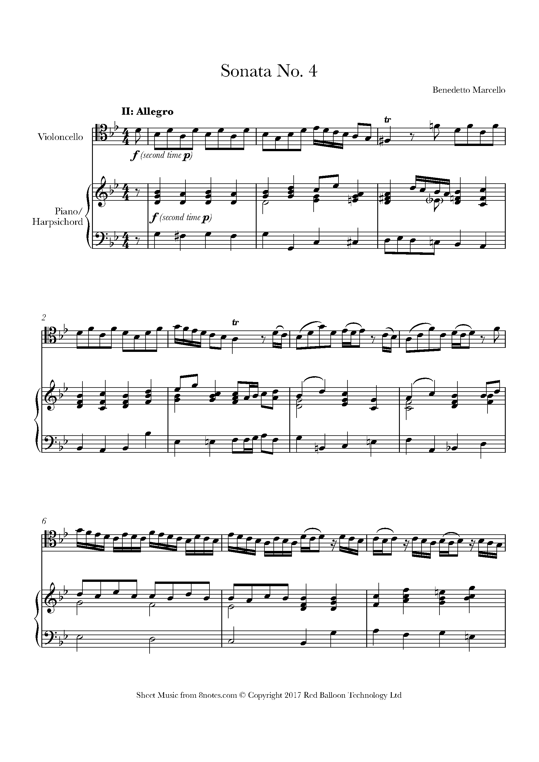 Marcello - Sonata Op.2 No. 4 Mvt 2 - Allegro Sheet music for Cello ...