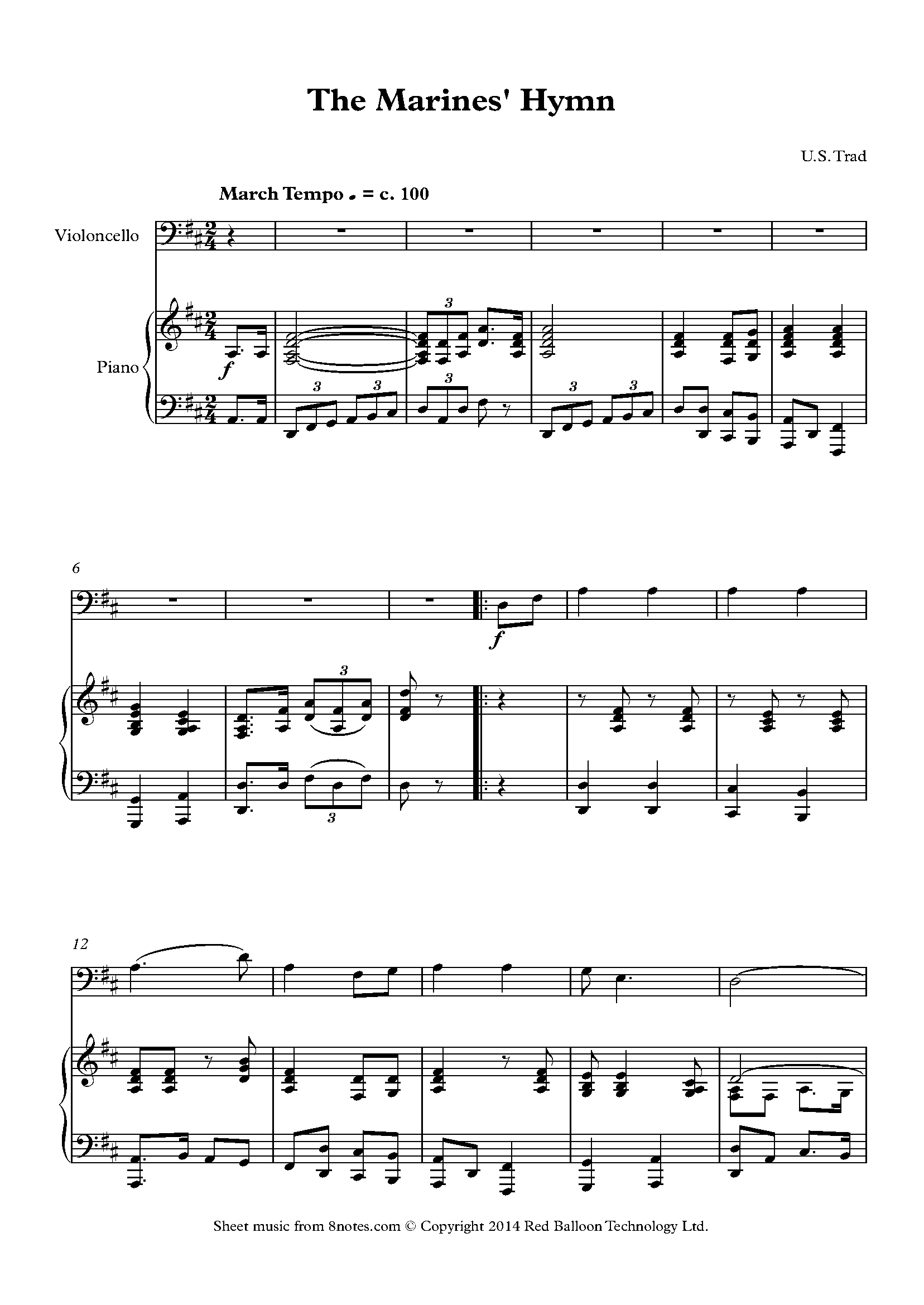 The Marines' Hymn Sheet music for Cello - 8notes.com