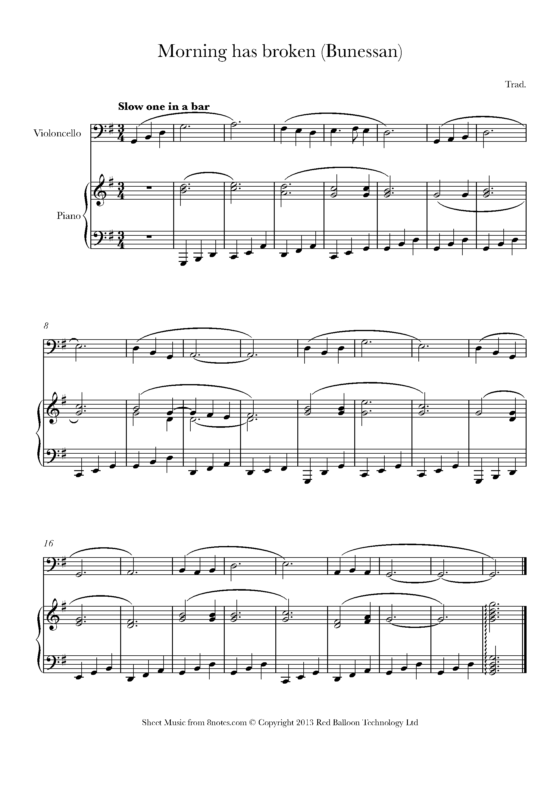Morning has Broken (Bunessan) Sheet music for Cello - 8notes.com