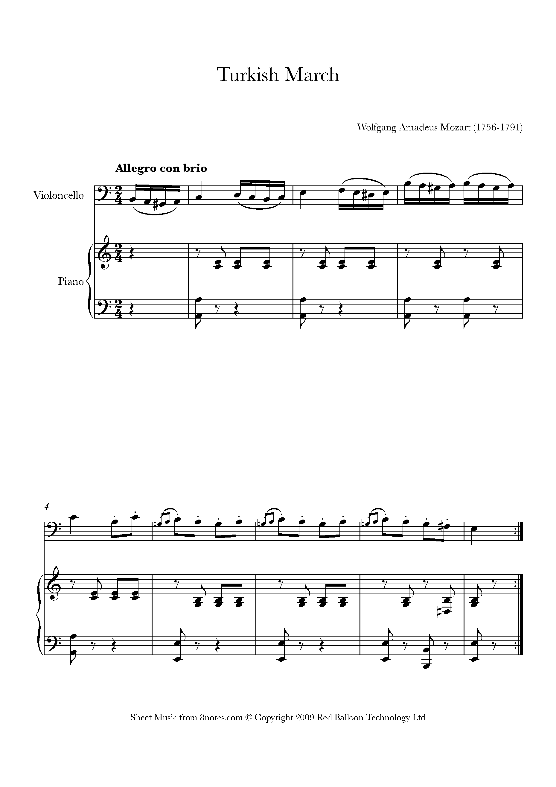 Mozart - Rondo Alla Turca Sheet music for Cello - 8notes.com