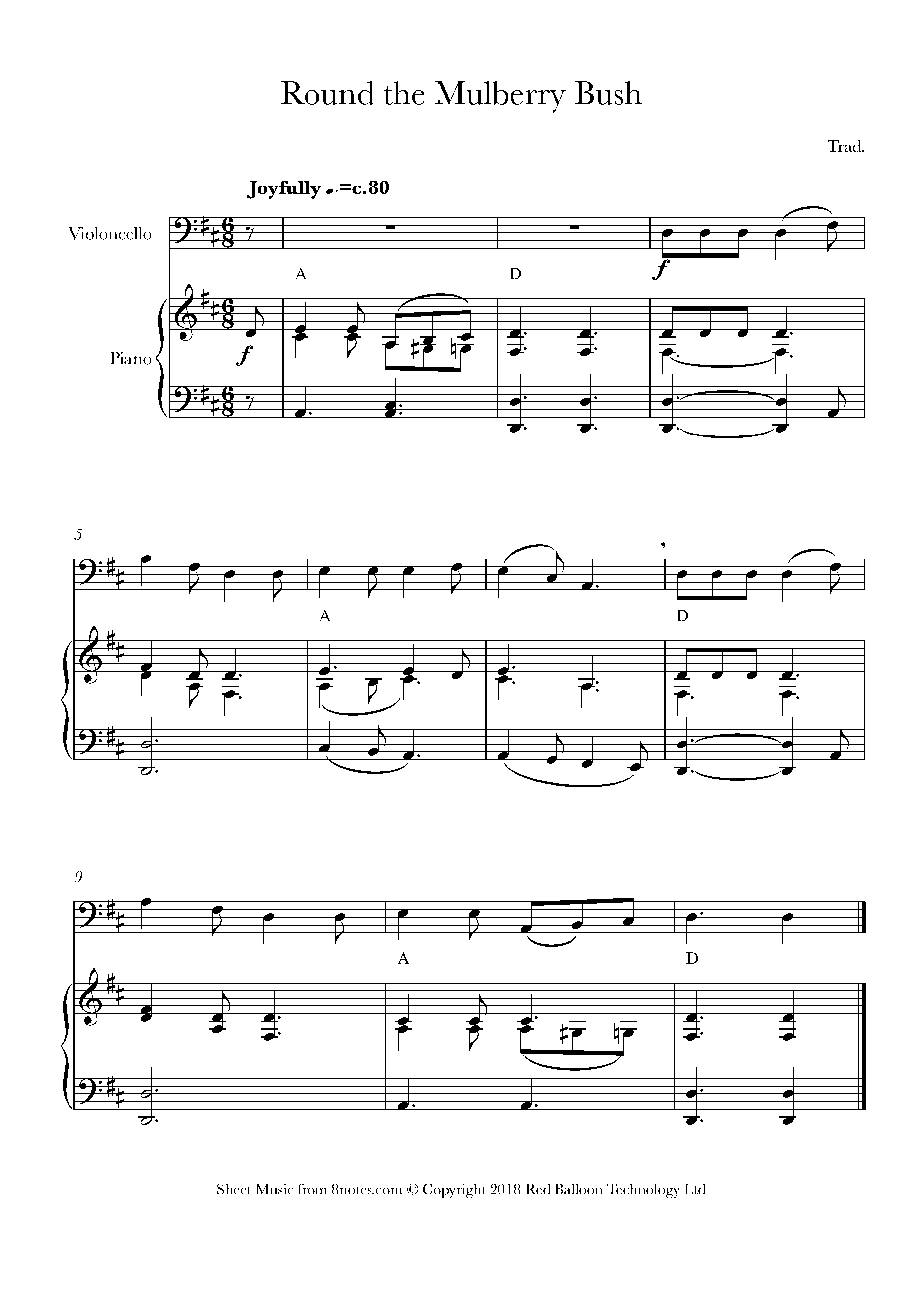 Here we go round the Mulberry Bush Sheet music for Cello - 8notes.com