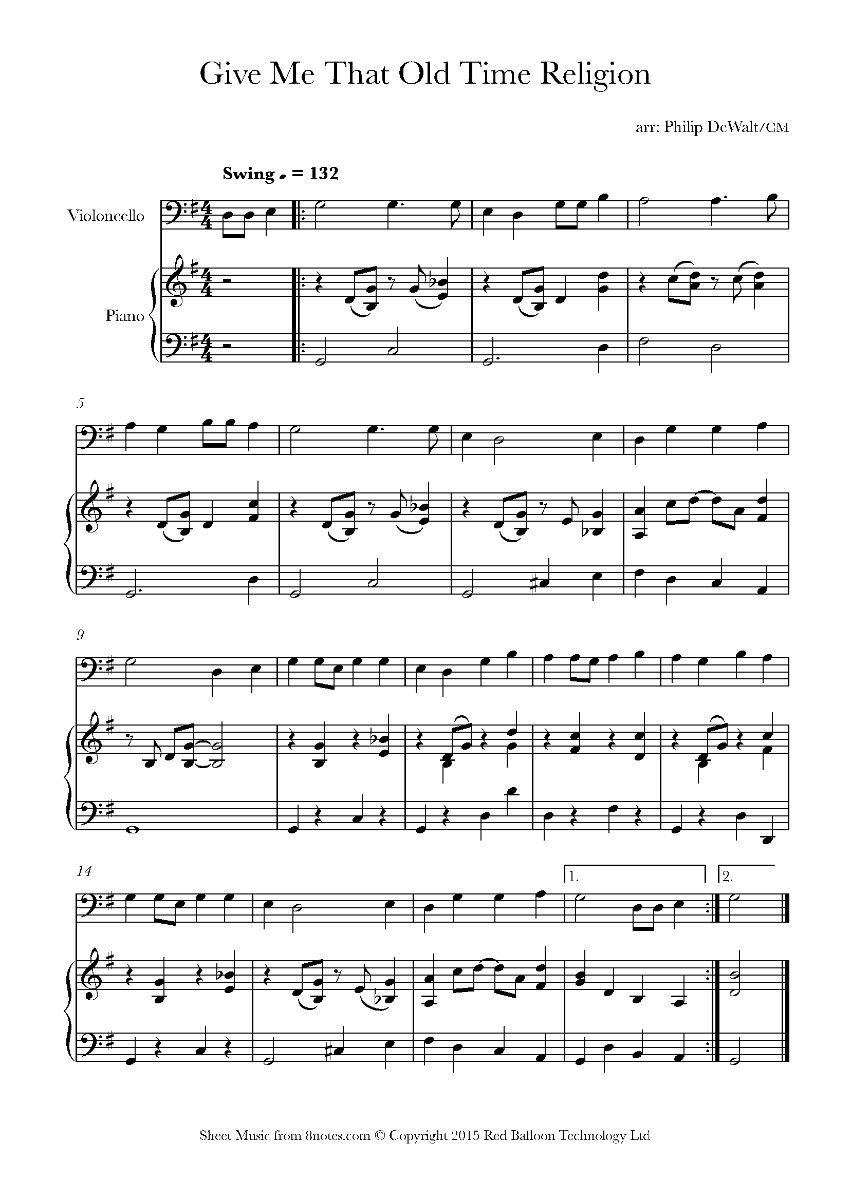 Give Me That Old Time Religion Sheet music for Cello - 8notes.com