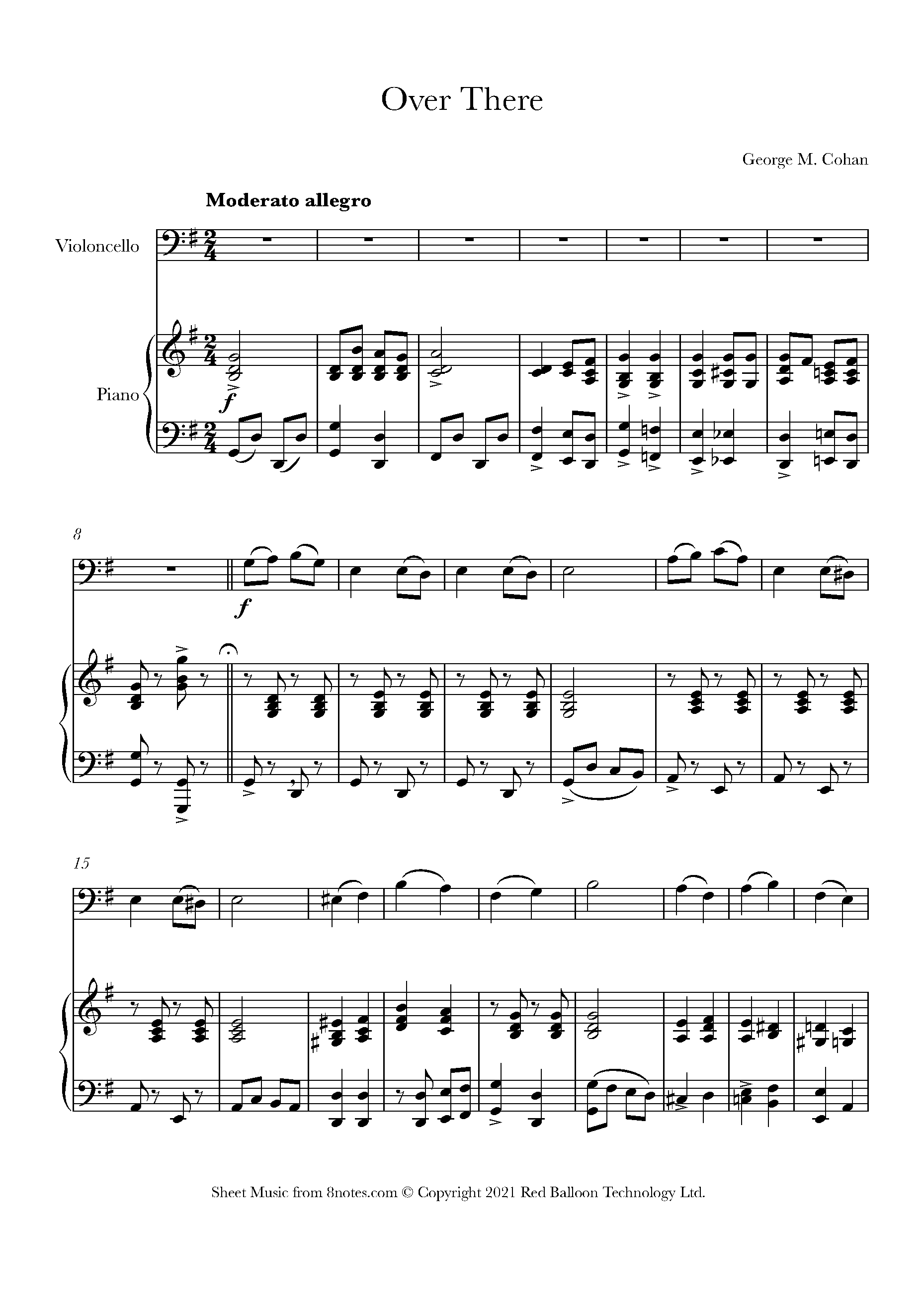 Cohan - Over There Sheet music for Cello - 8notes.com