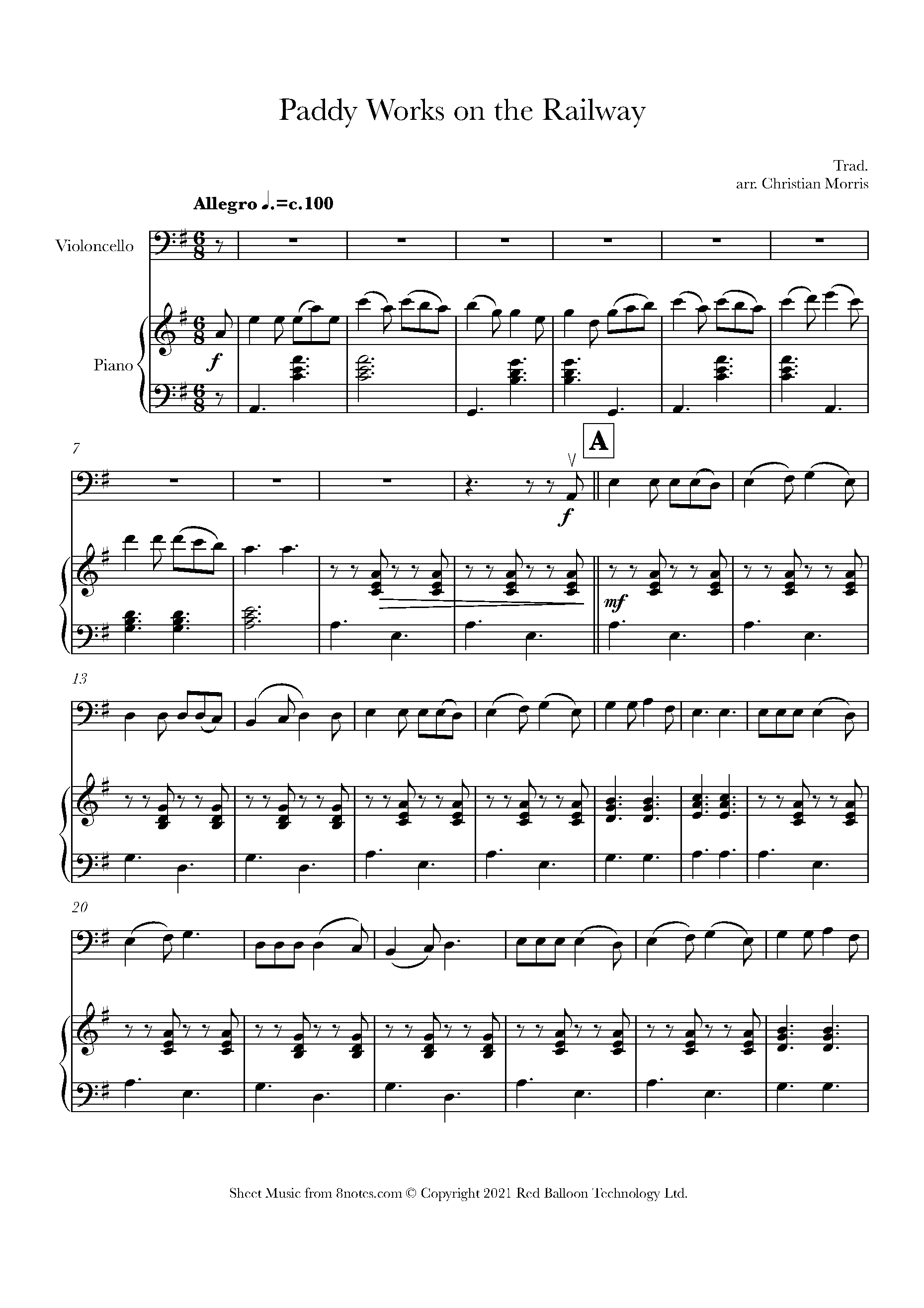 Paddy Works on the Railway Sheet music for Cello - 8notes.com