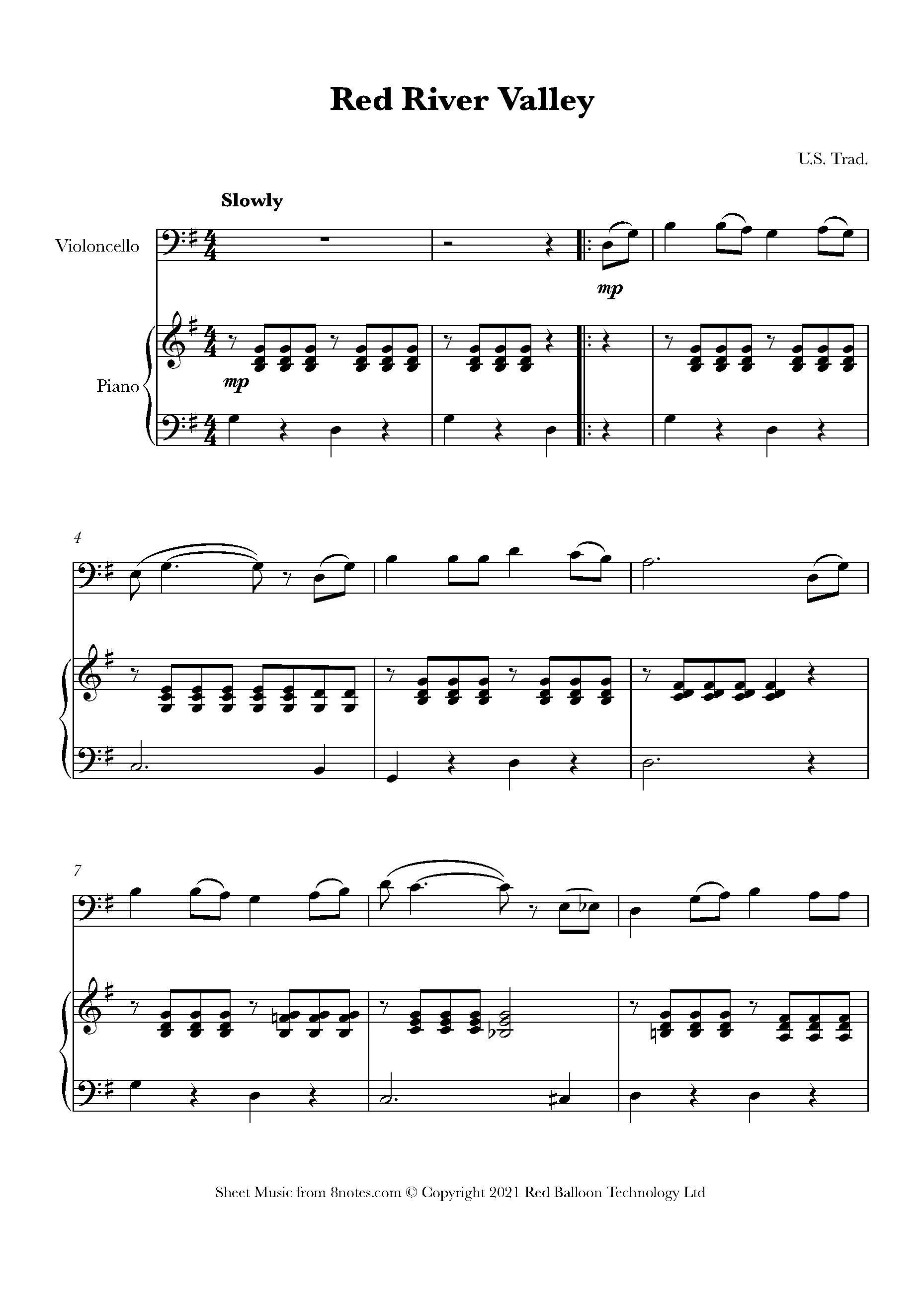Red River Valley Sheet music for Cello - 8notes.com