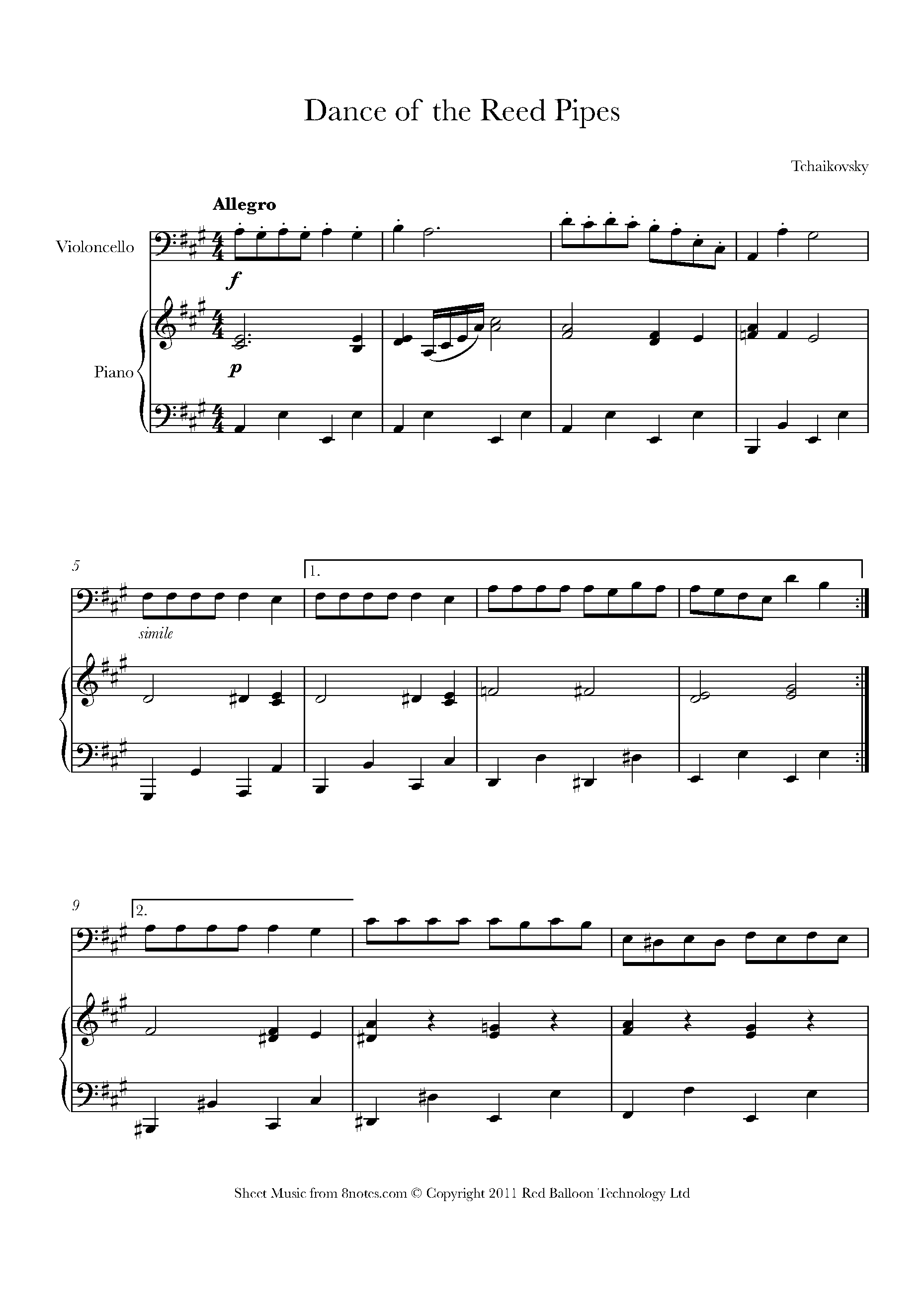 Tchaikovsky - Dance of the reed pipes from the Nutcracker Sheet music ...