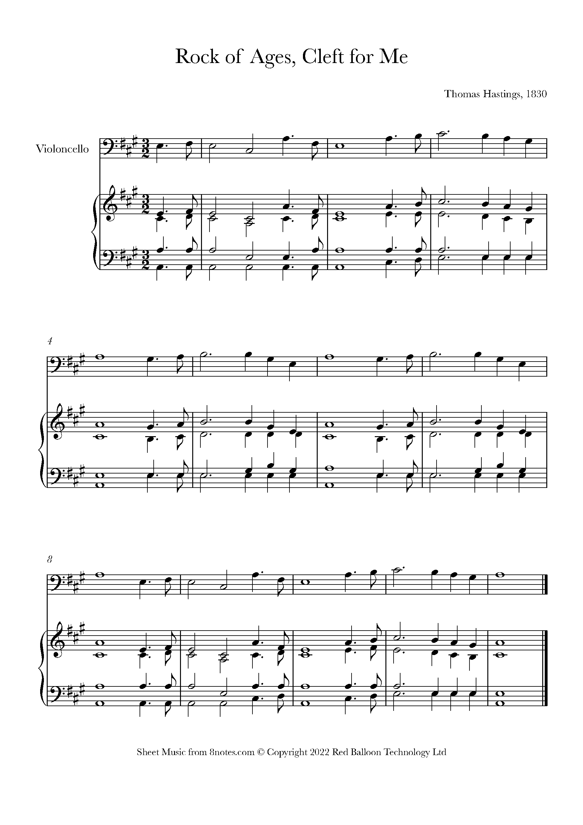 Hastings - Rock of Ages, Cleft for Me Sheet music for Cello - 8notes.com