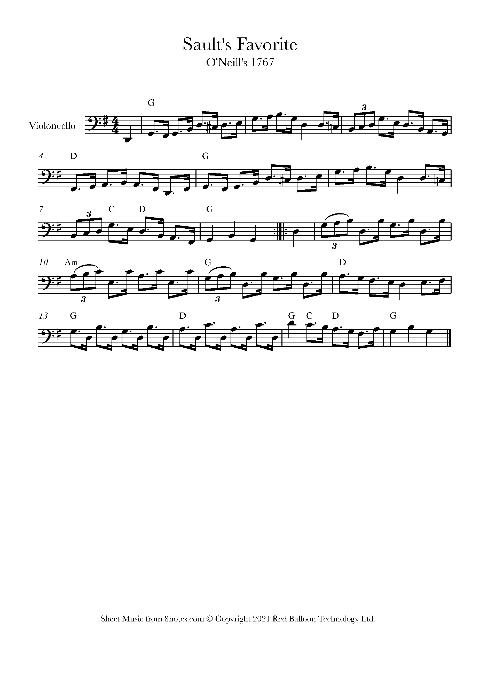 Sault's Favorite (Irish Folk Song) Sheet music for Cello - 8notes.com