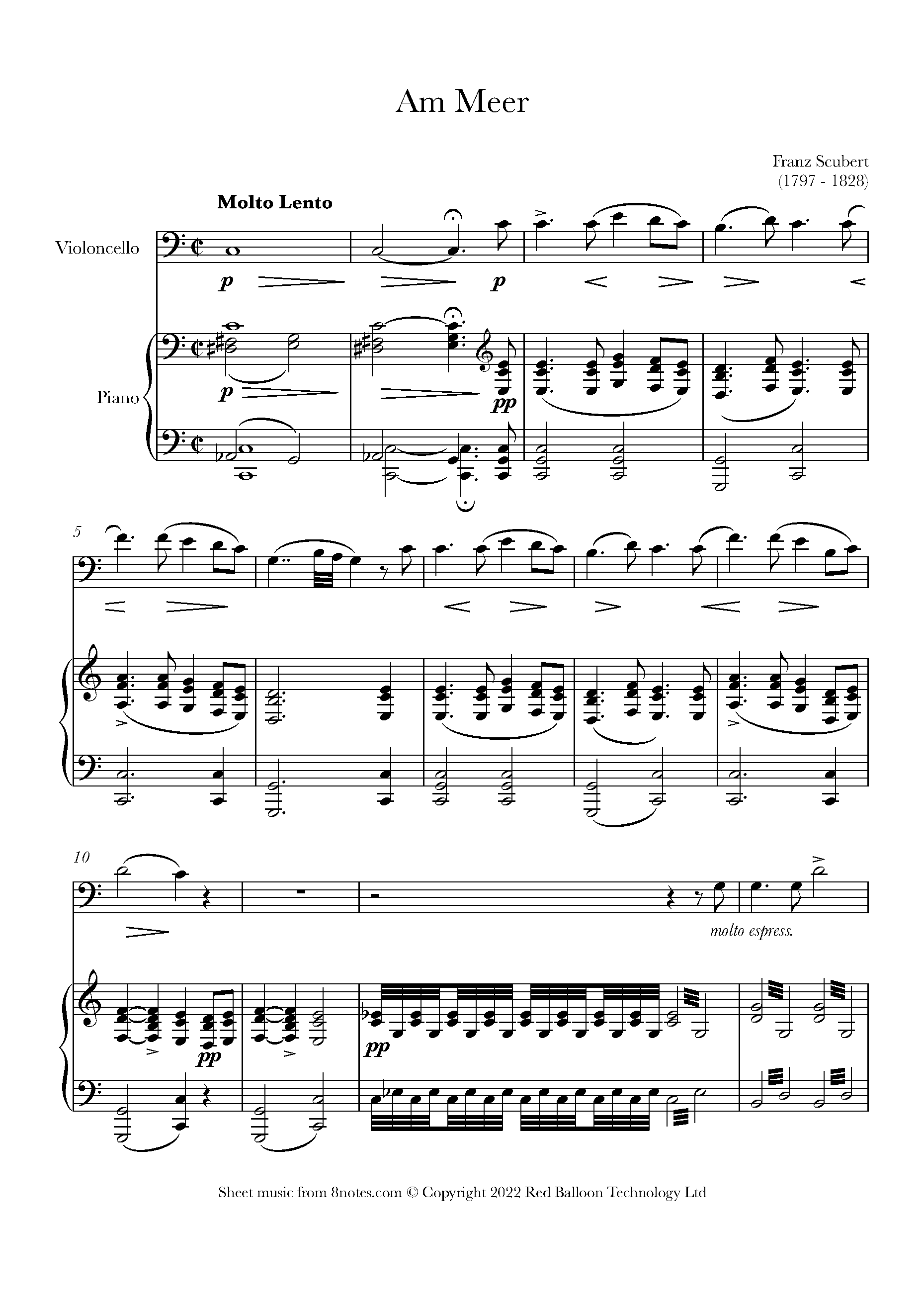 Schubert - Am meer Sheet music for Cello - 8notes.com