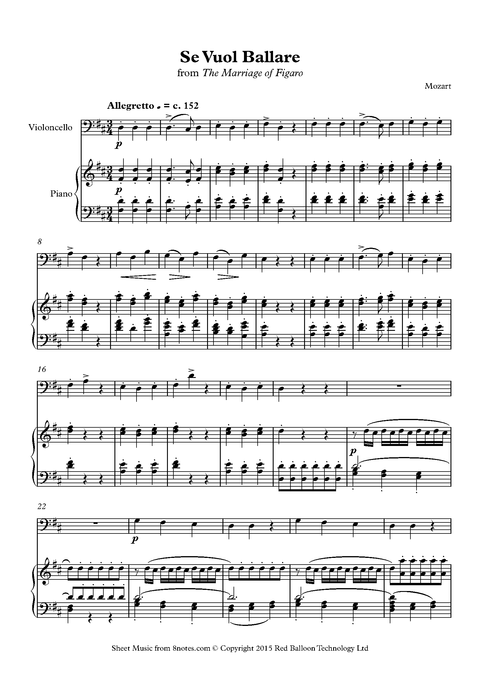 Mozart - Se Vuol Ballare from The Marriage of Figaro Sheet music for ...