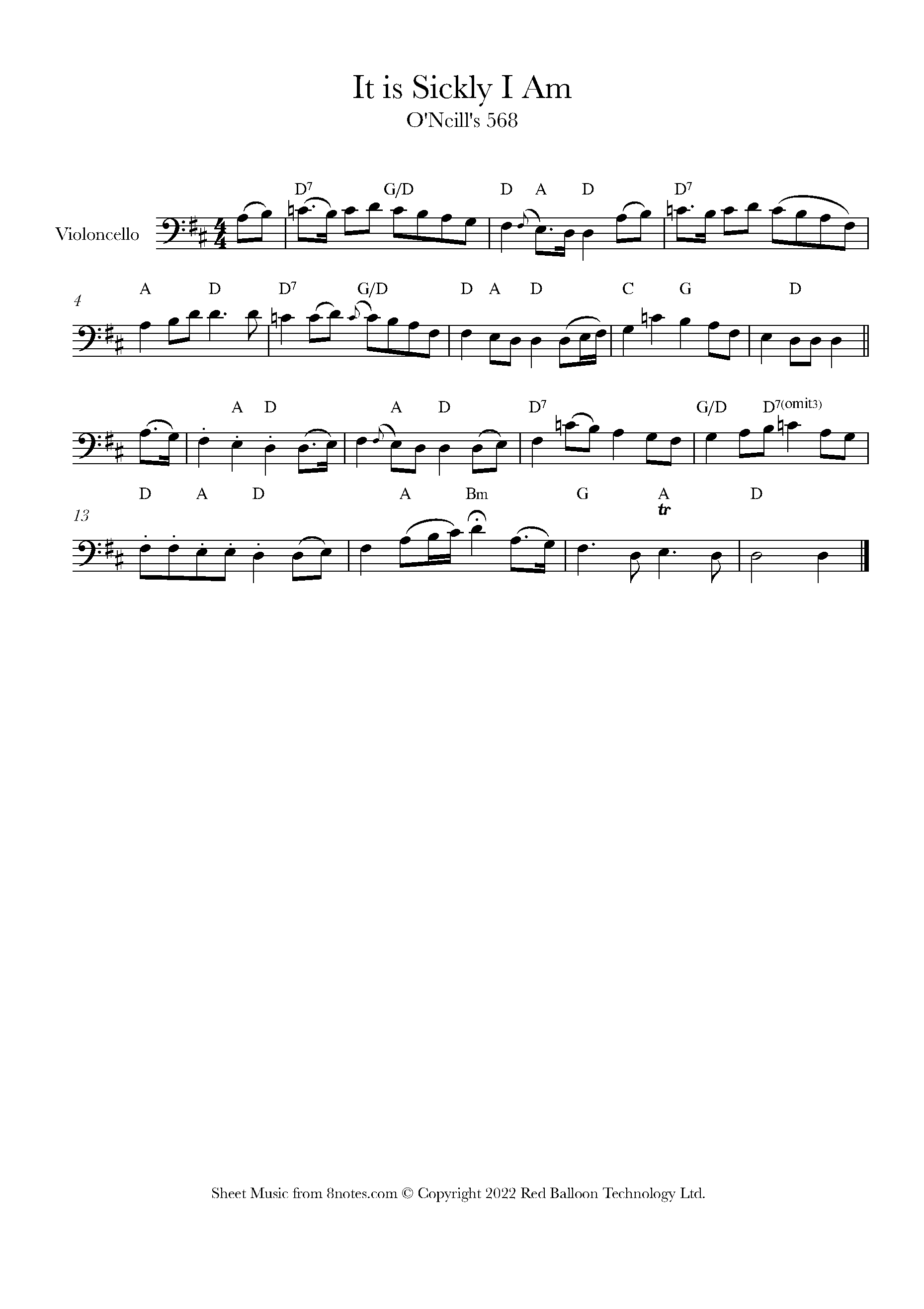 It is Sickly I Am (Irish Trad.) Sheet music for Cello - 8notes.com