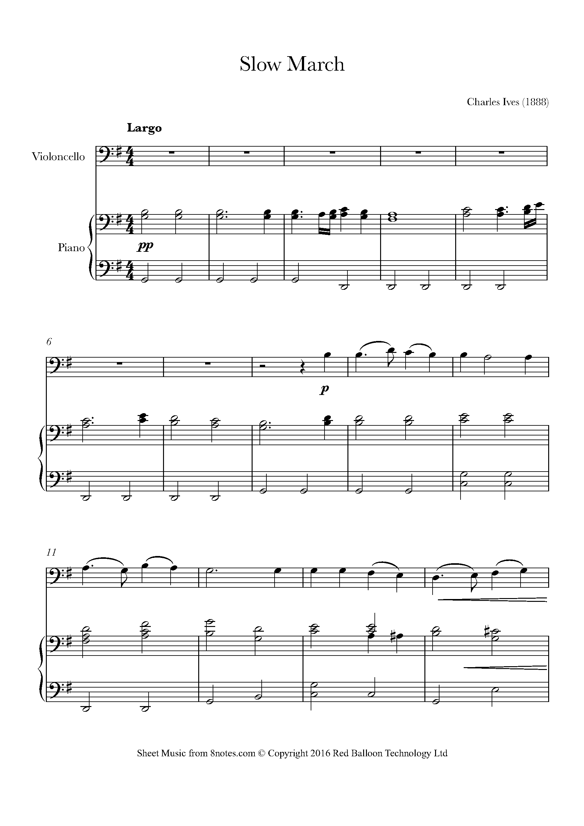 Ives - Slow March Sheet music for Cello - 8notes.com