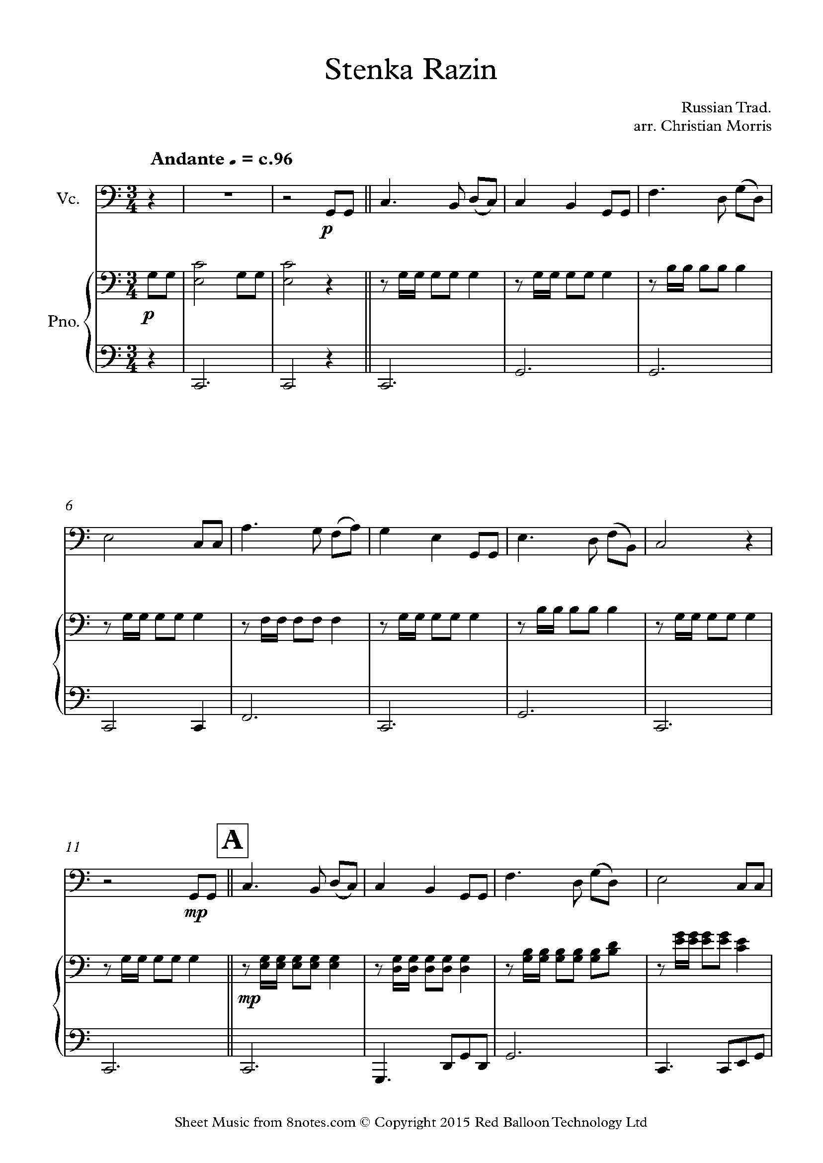 Stenka Razin (Volga Volga) Sheet music for Cello - 8notes.com