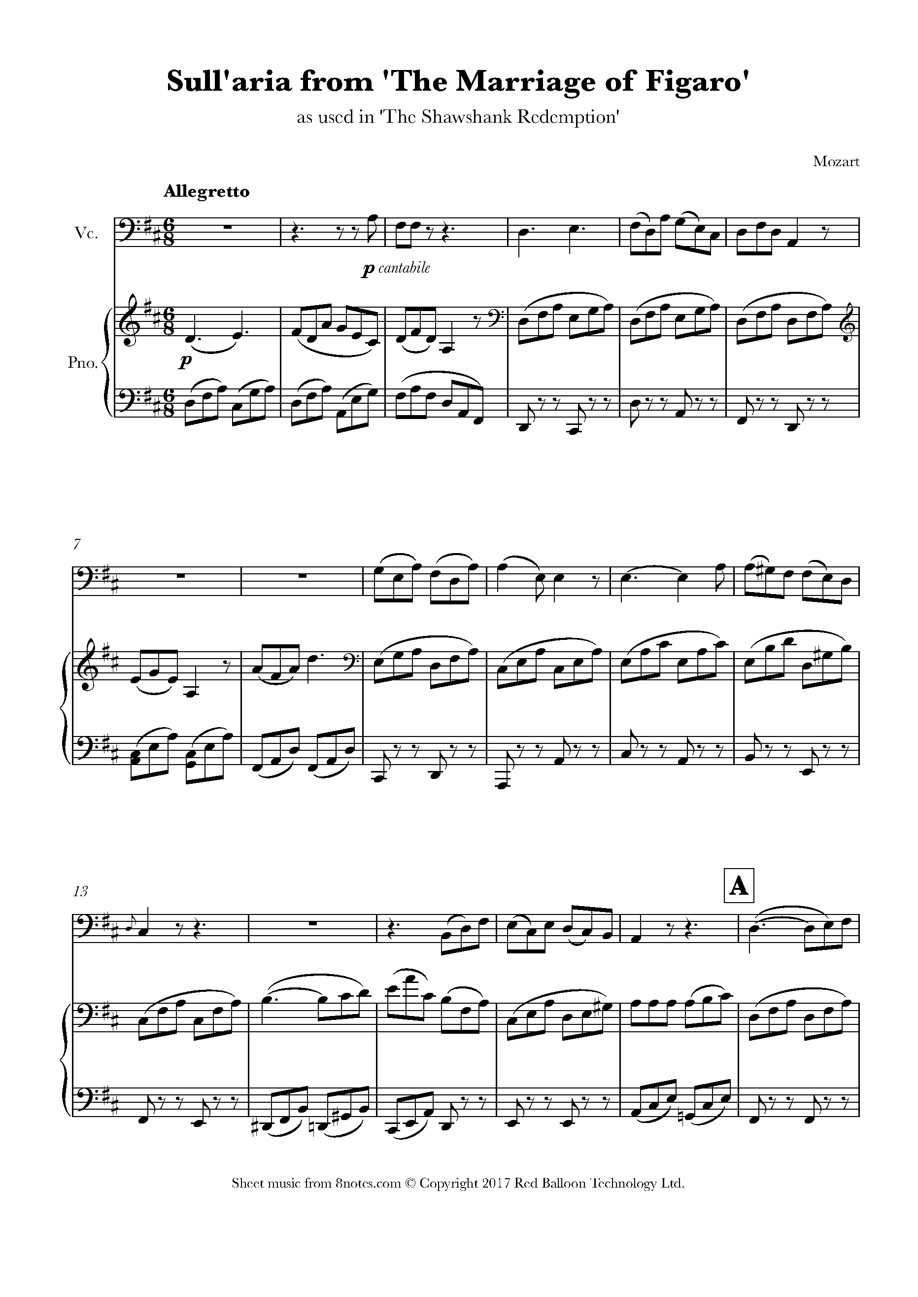 Wolfgang Amadeus Mozart - Sull'aria from The Marriage of Figaro (as ...