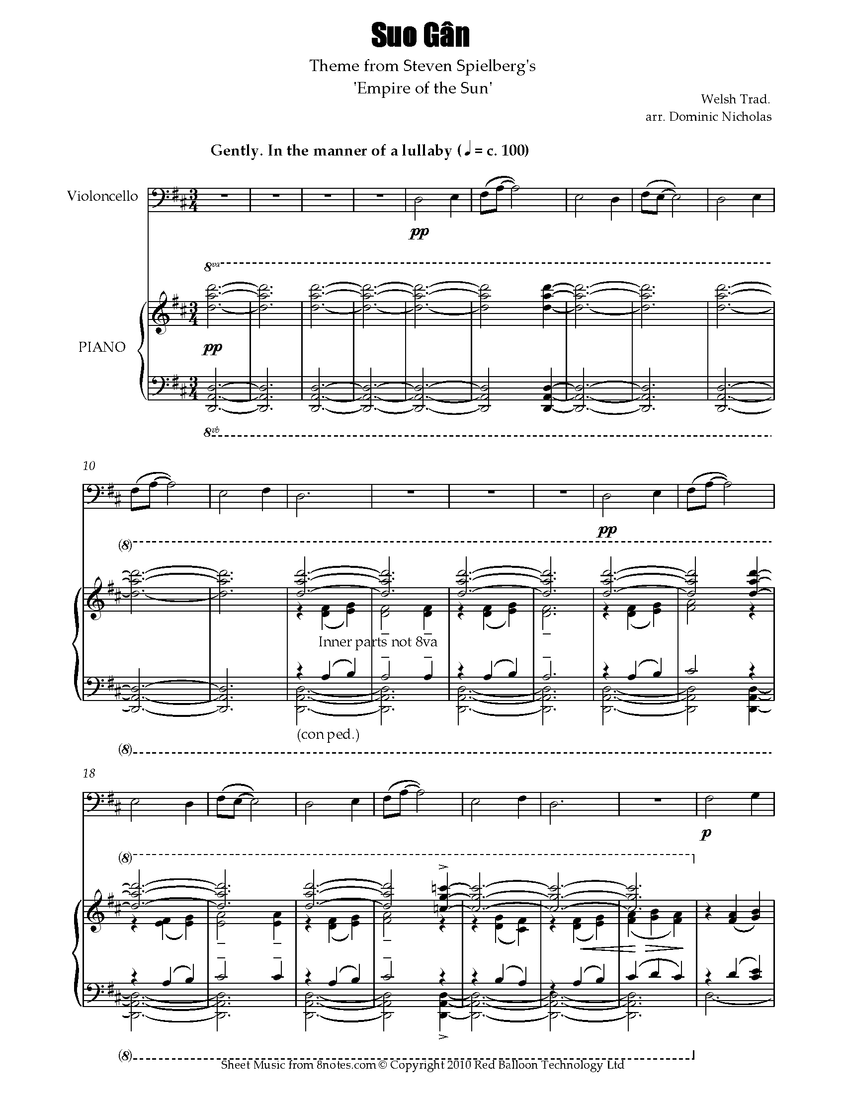 Theme from Empire of the Sun ( Suo Gan ) Sheet music for Cello - 8notes.com