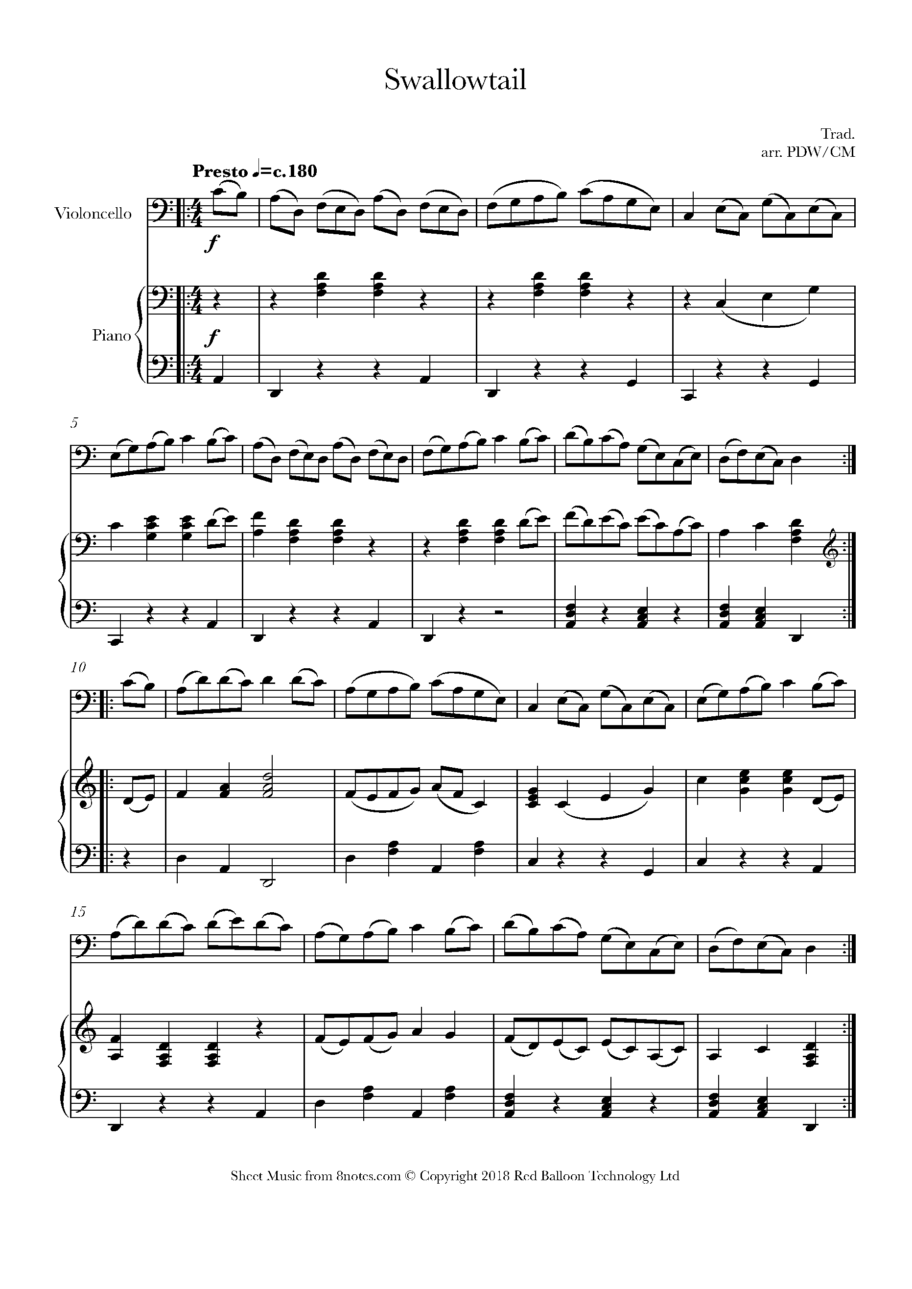 Swallowtail Sheet music for Cello - 8notes.com