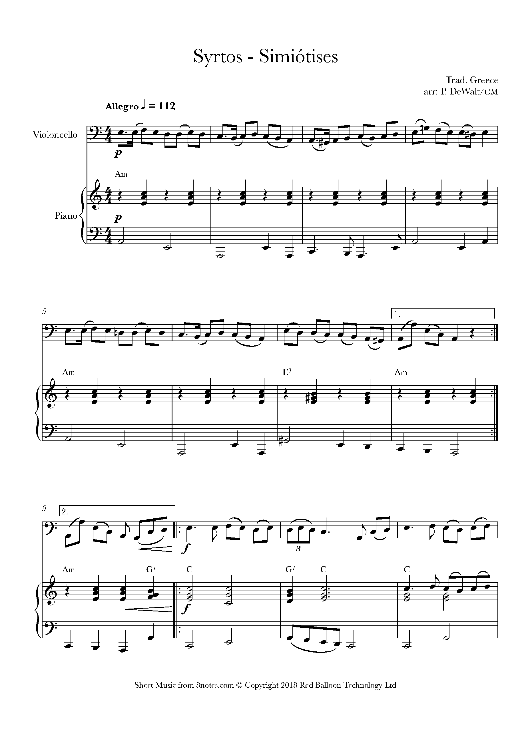 Syrtos - Simiotises Sheet music for Cello - 8notes.com