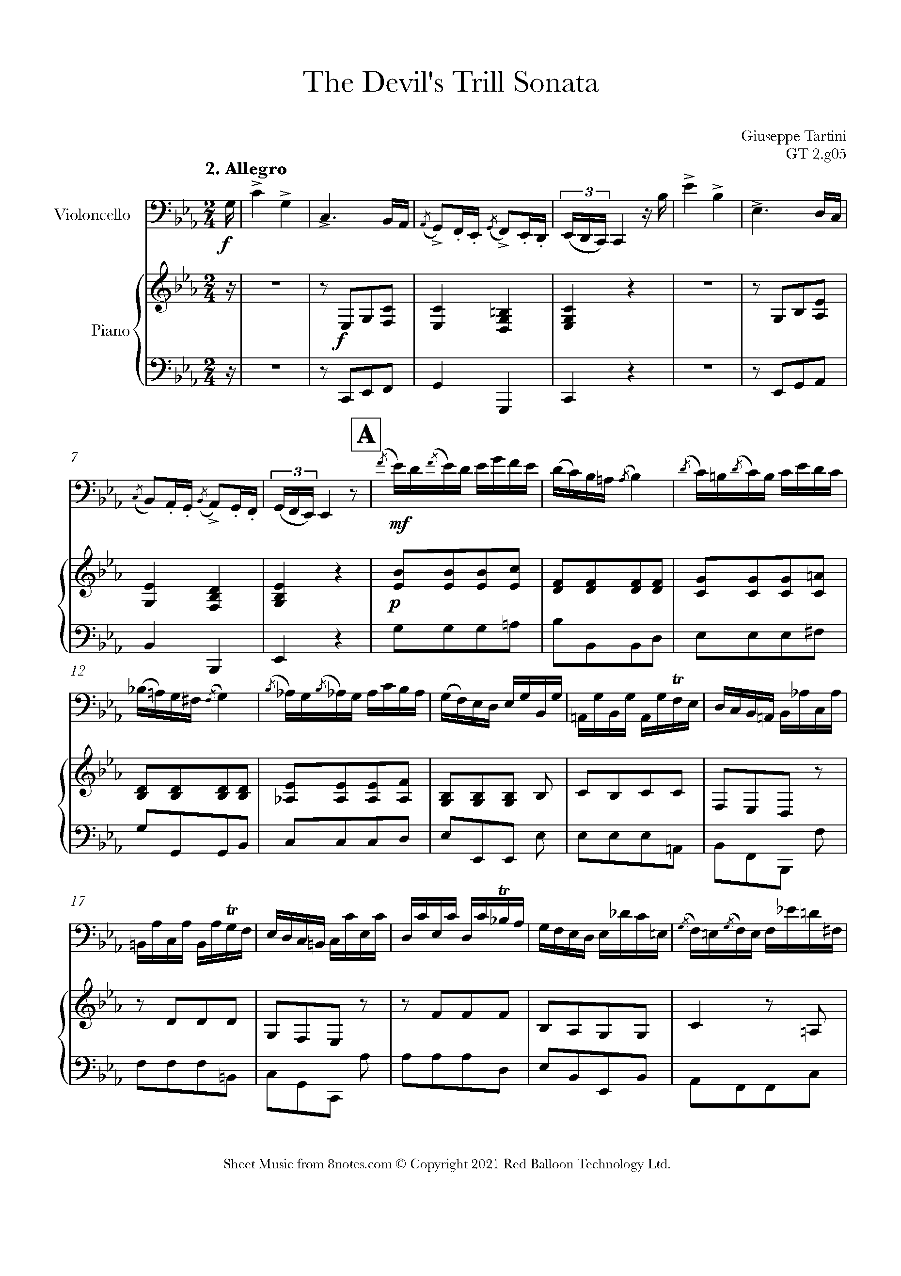 Tartini - The Devil's Trill Sonata 2. Allegro Sheet music for Cello ...