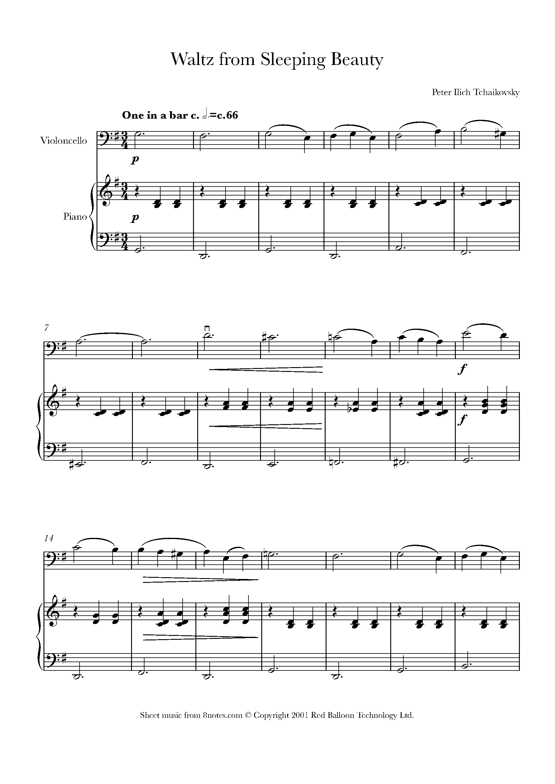 Tchaikovsky - Waltz from Sleeping Beauty Sheet music for Cello - 8notes.com