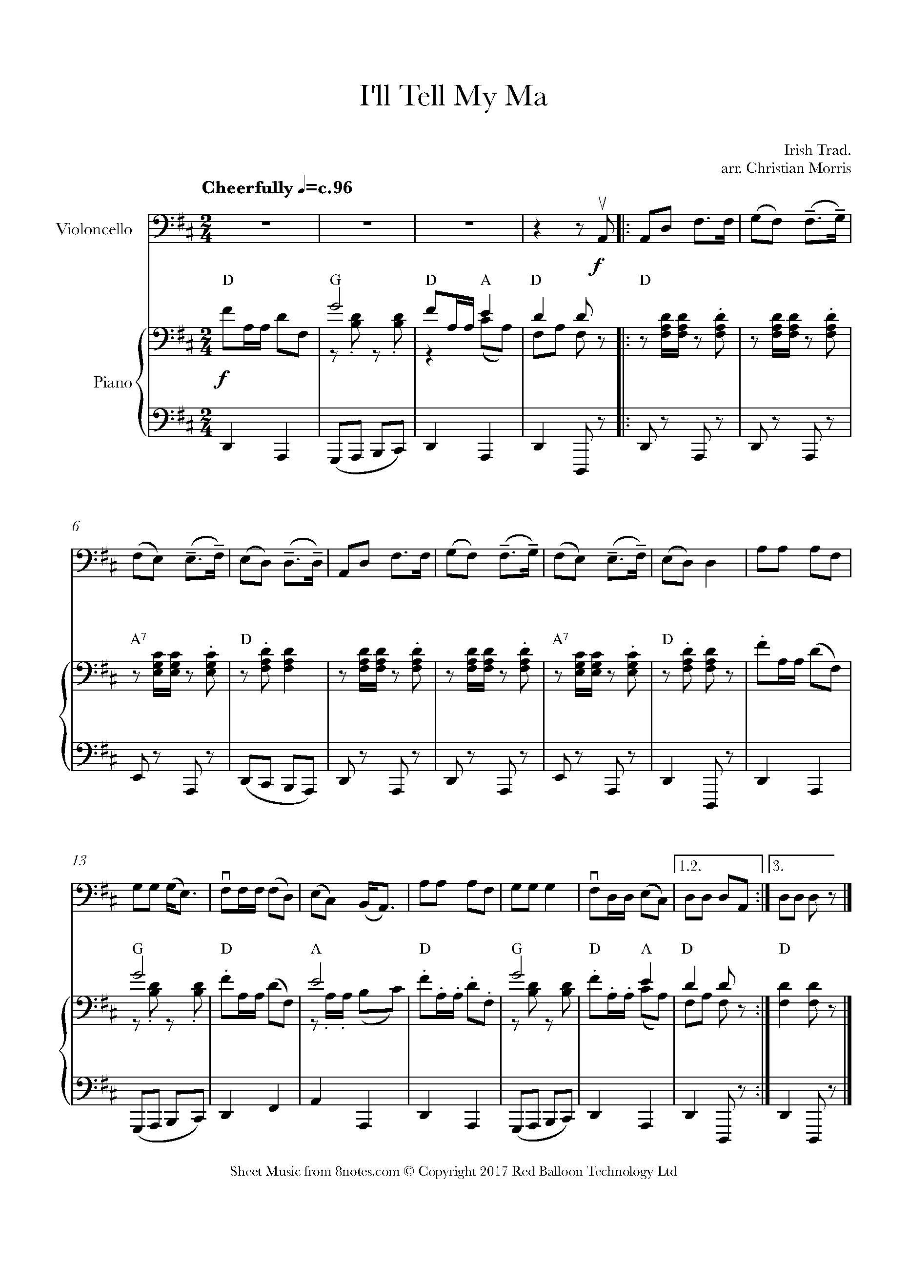 I'll Tell My Ma Sheet music for Cello - 8notes.com