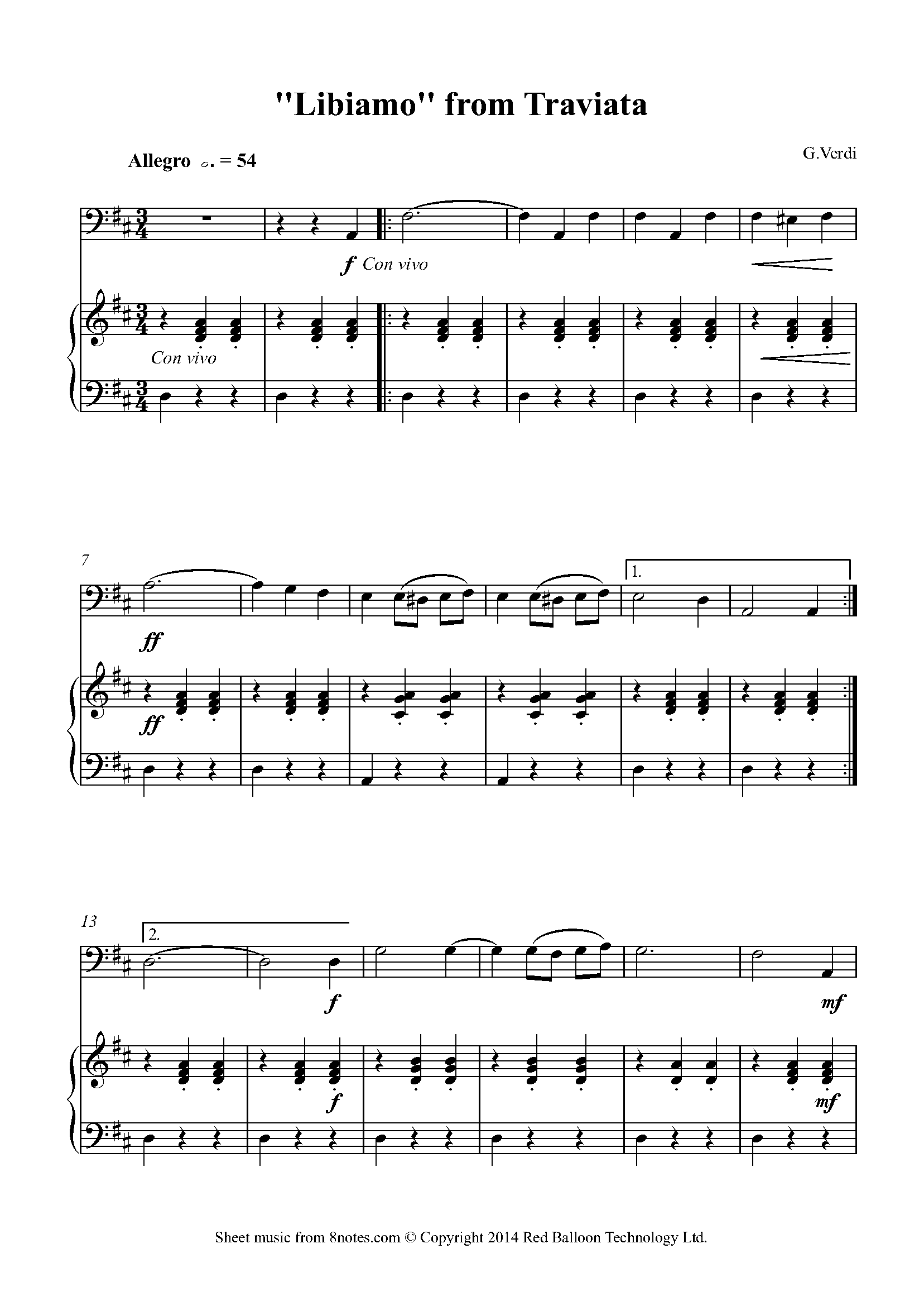 Verdi - Libiamo from Traviata Sheet music for Cello - 8notes.com