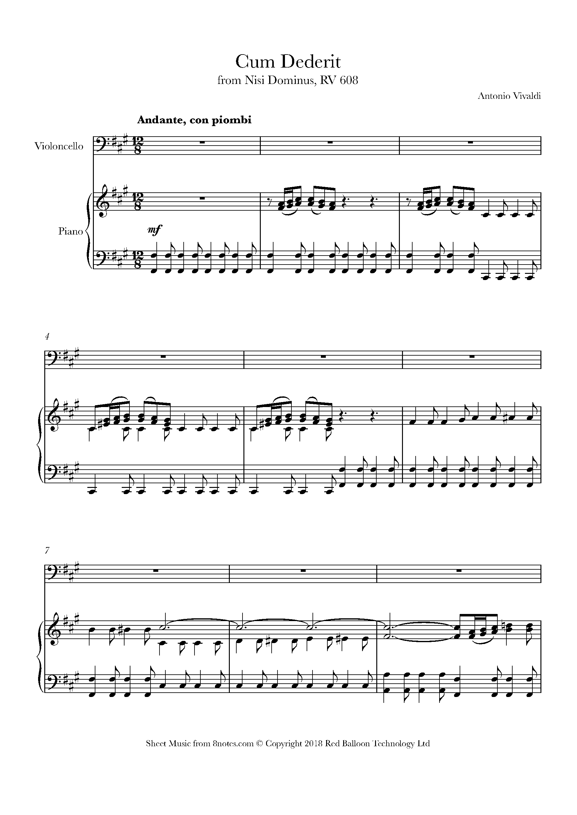 Vivaldi - Cum Dederit from Nisi Dominus Sheet music for Cello - 8notes.com