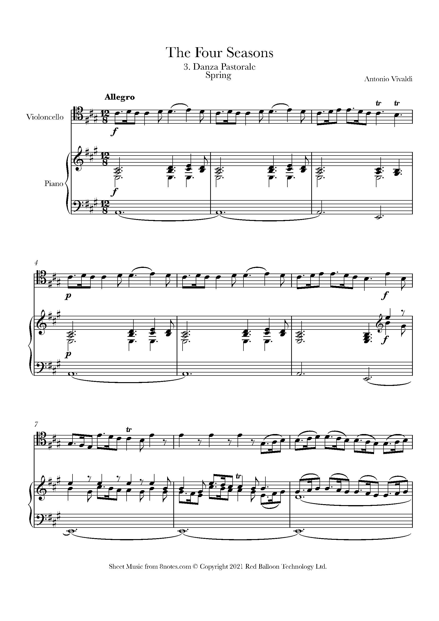 Vivaldi - Spring from the Four Seasons, 3. Danza Pastorale Sheet music ...