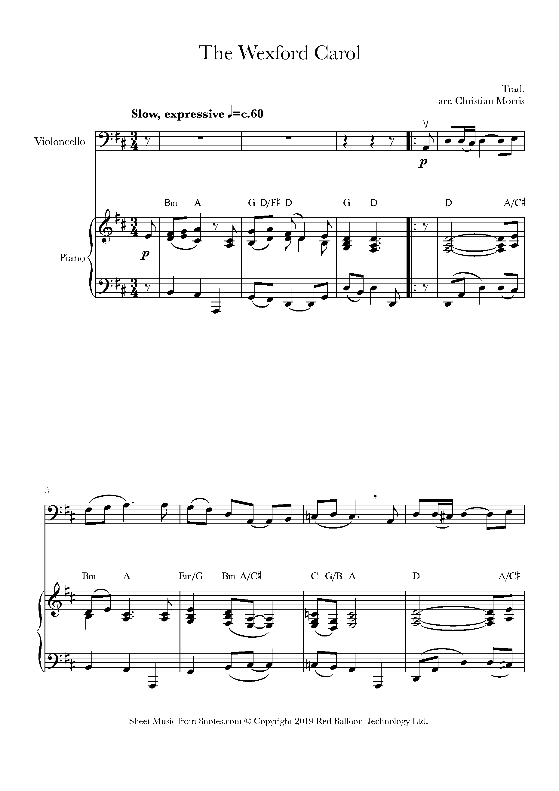 The Wexford Carol Sheet music for Cello - 8notes.com