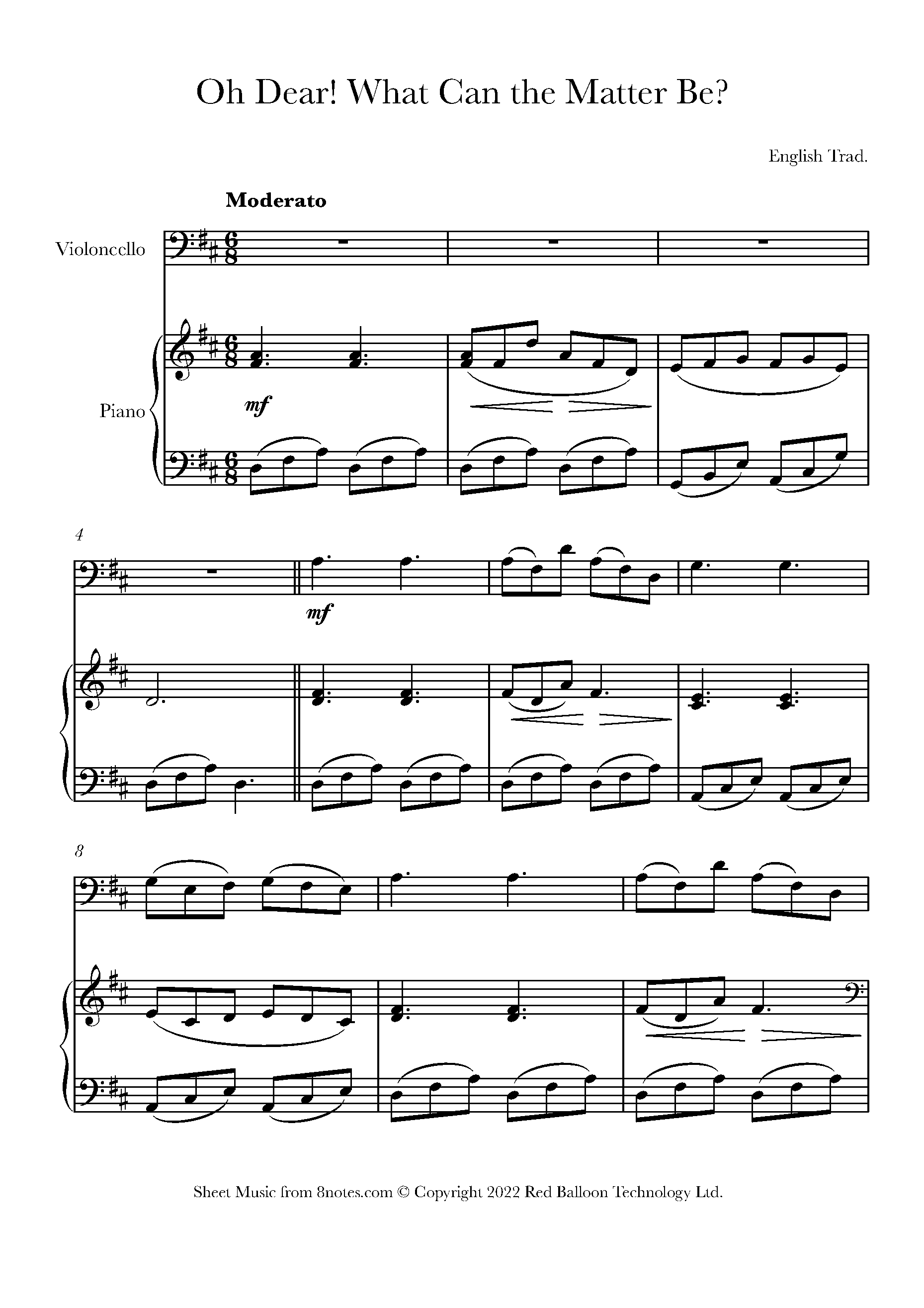 Oh, Dear, What Can the Matter Be? Sheet music for Cello - 8notes.com