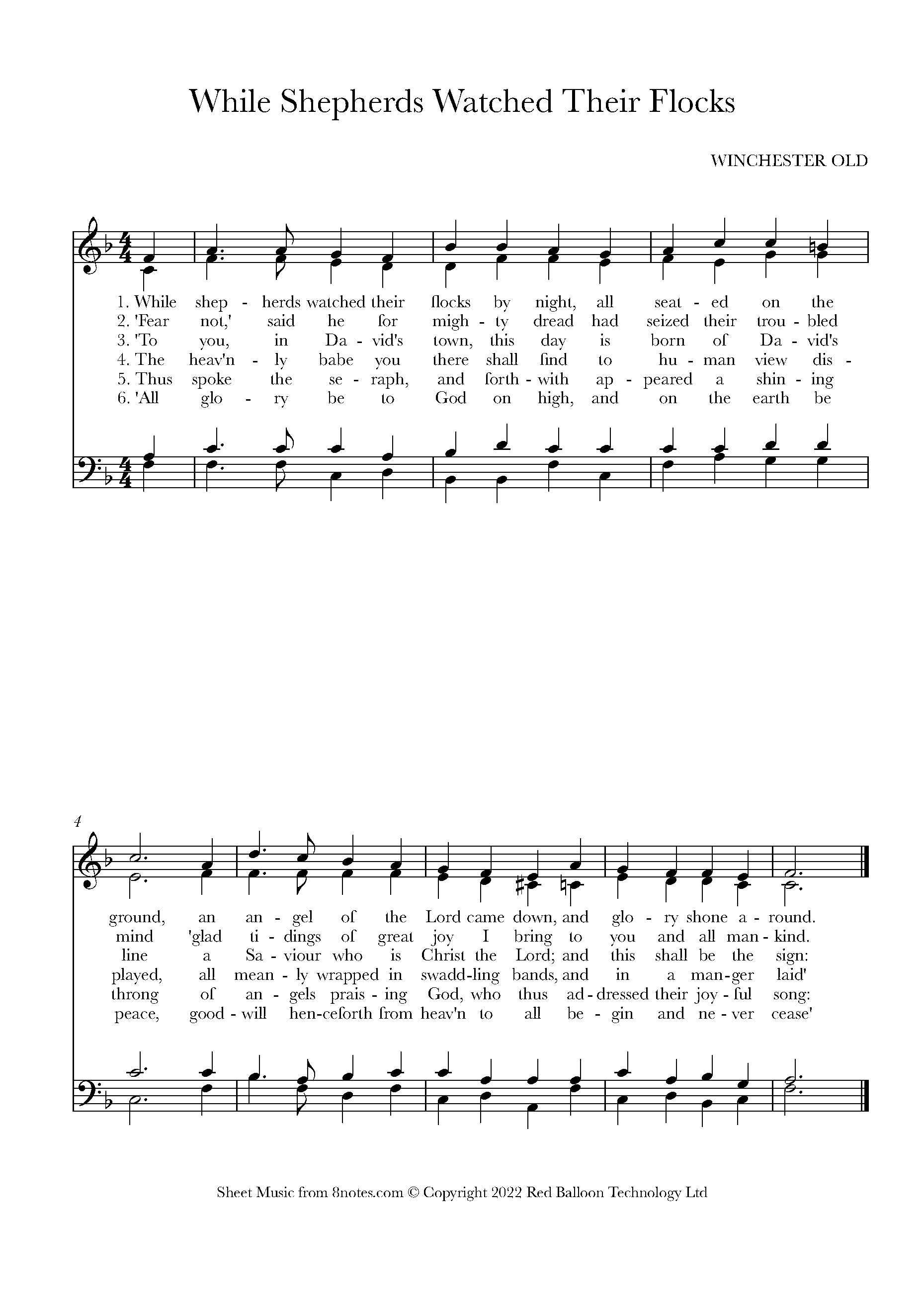 While Shepherds Watched Their Flocks by Night (Winchester Old) Sheet ...