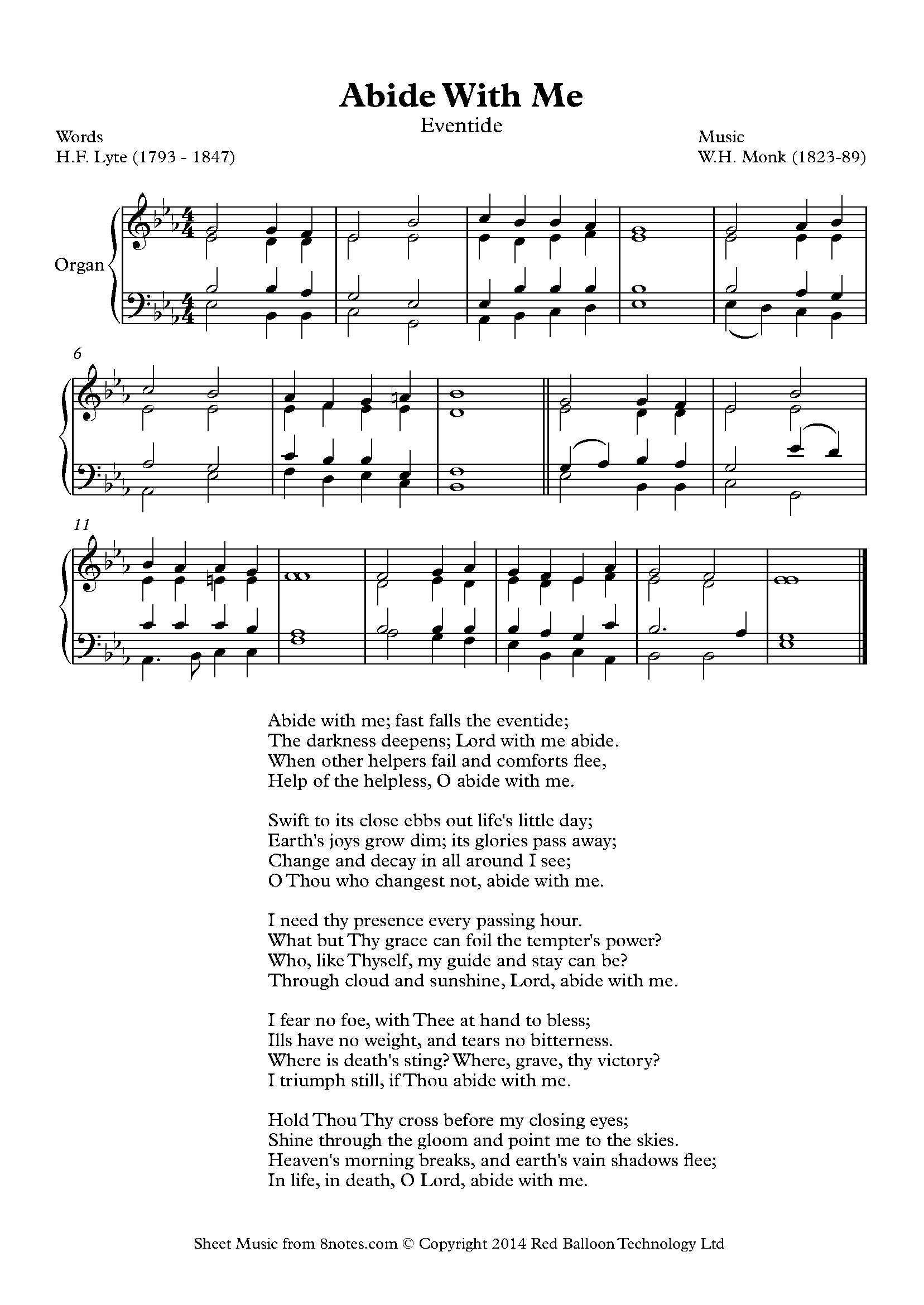 Monk, W.H. - Abide With Me (Eventide) Sheet music for Choir - 8notes.com