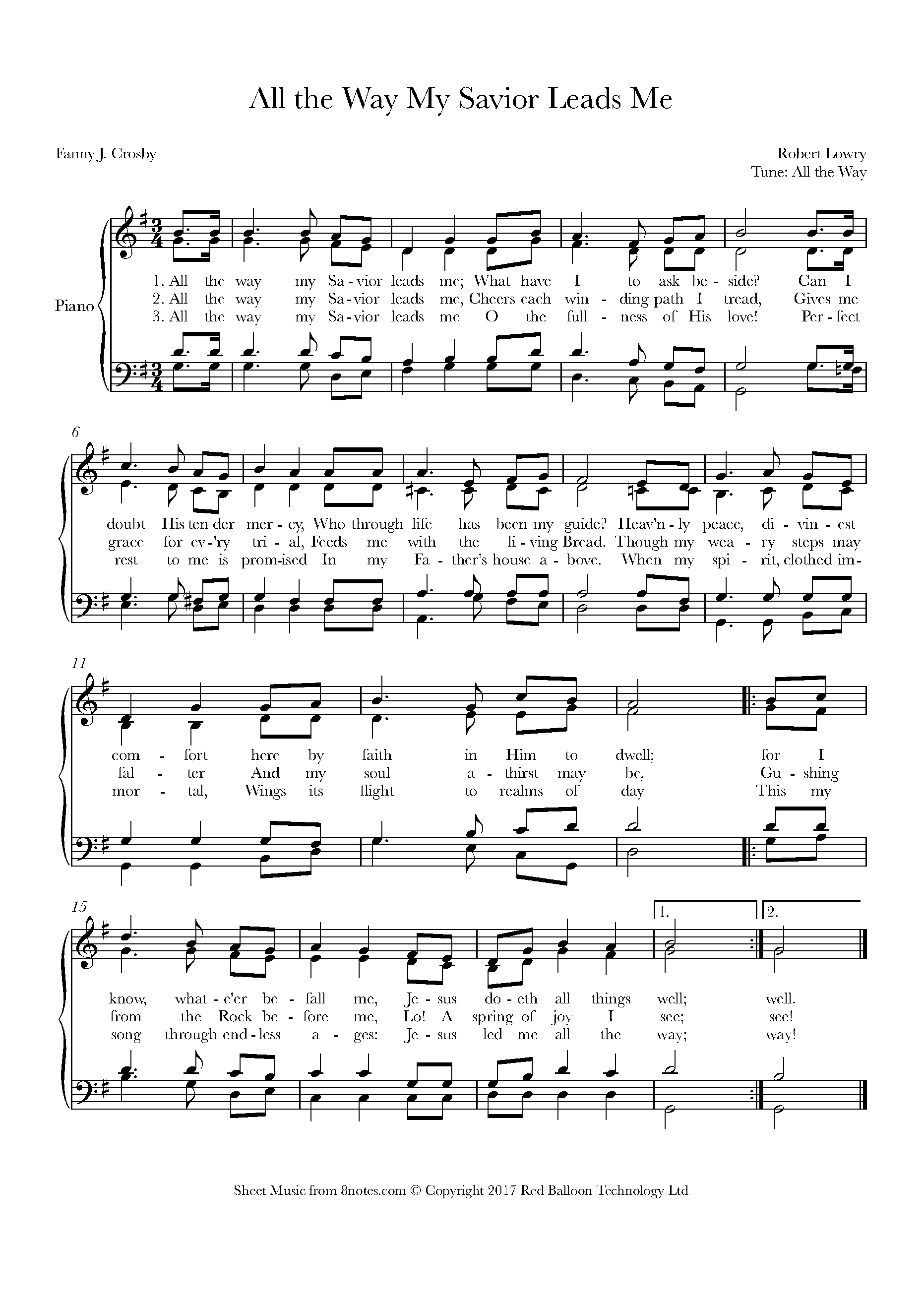 Lowry, Rev. Robert - All the Way My Savior Leads Me Sheet music for ...