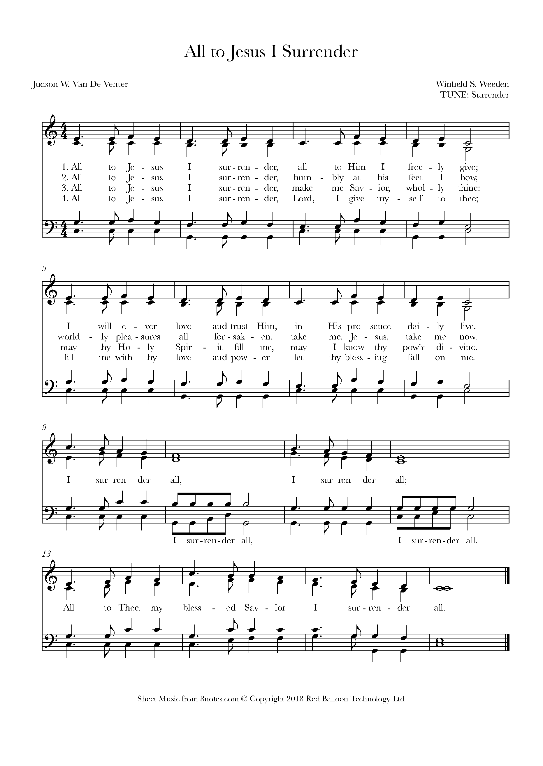 Weeden, Winfield S. - All to Jesus I Surrender Sheet music for Choir ...