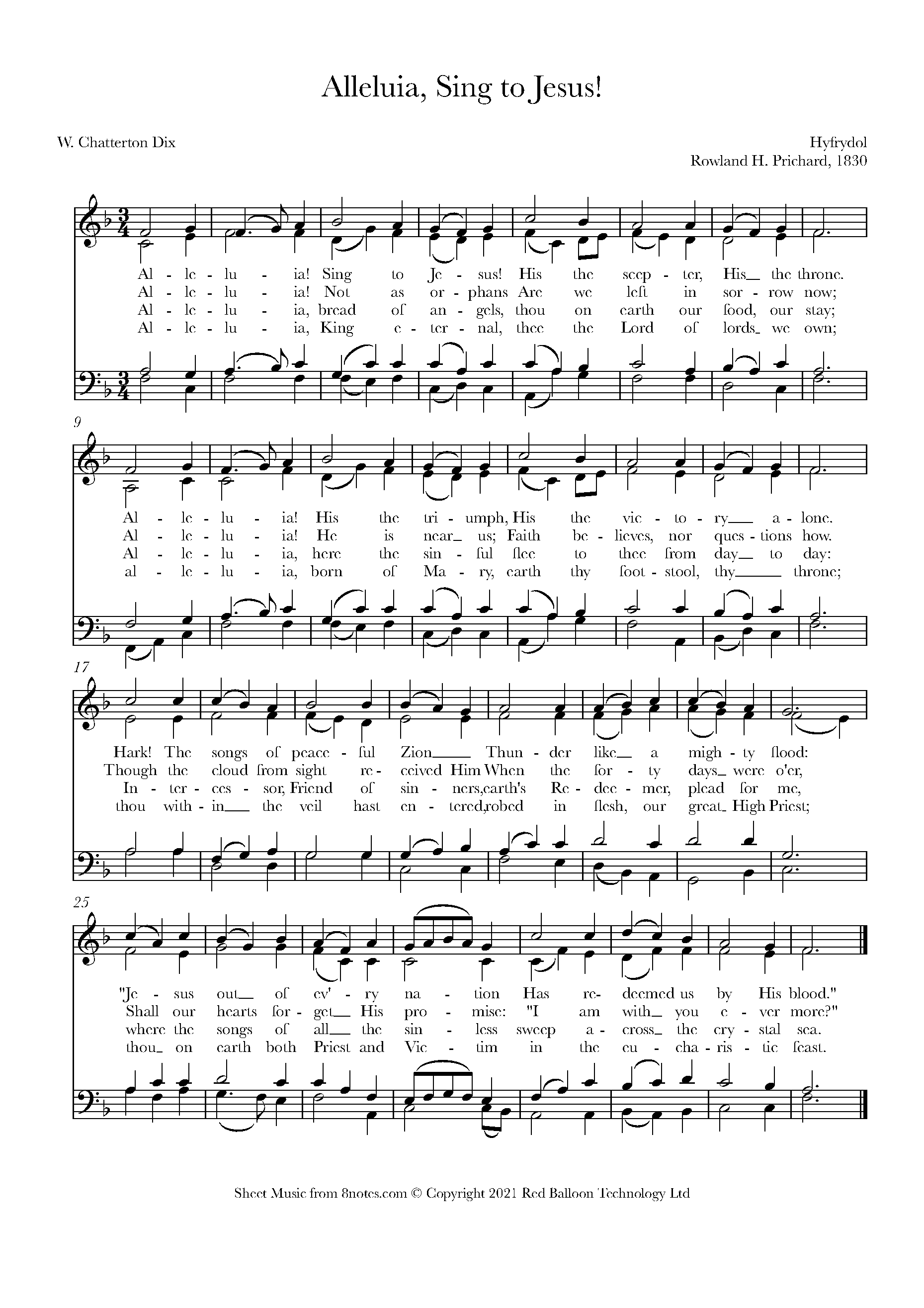Prichard, Rowland H - Alleluia, Sing to Jesus, Hyfrydol Sheet music for ...