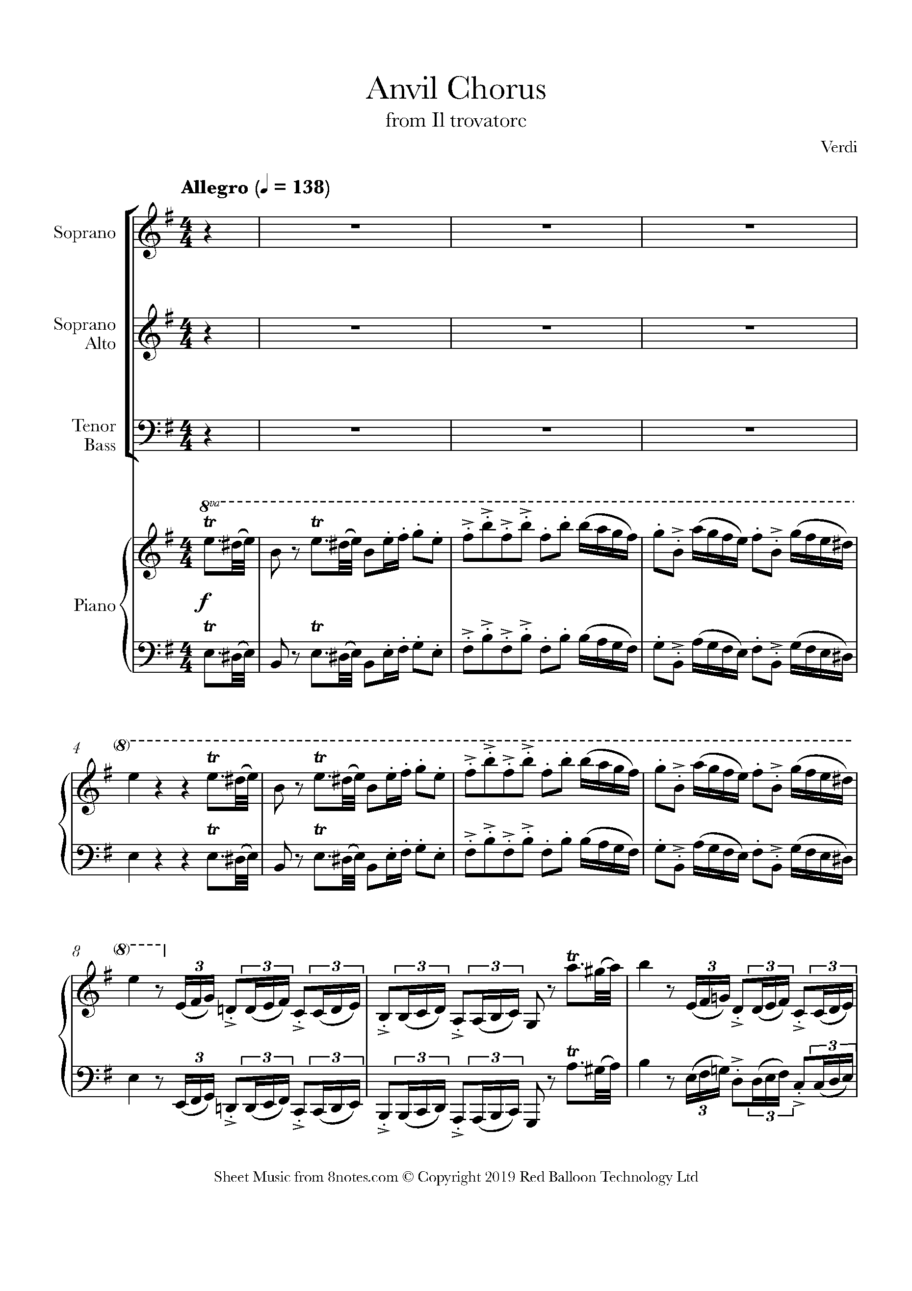 Verdi, Giuseppe - Anvil Chorus from Il trovatore Sheet music for Choir ...