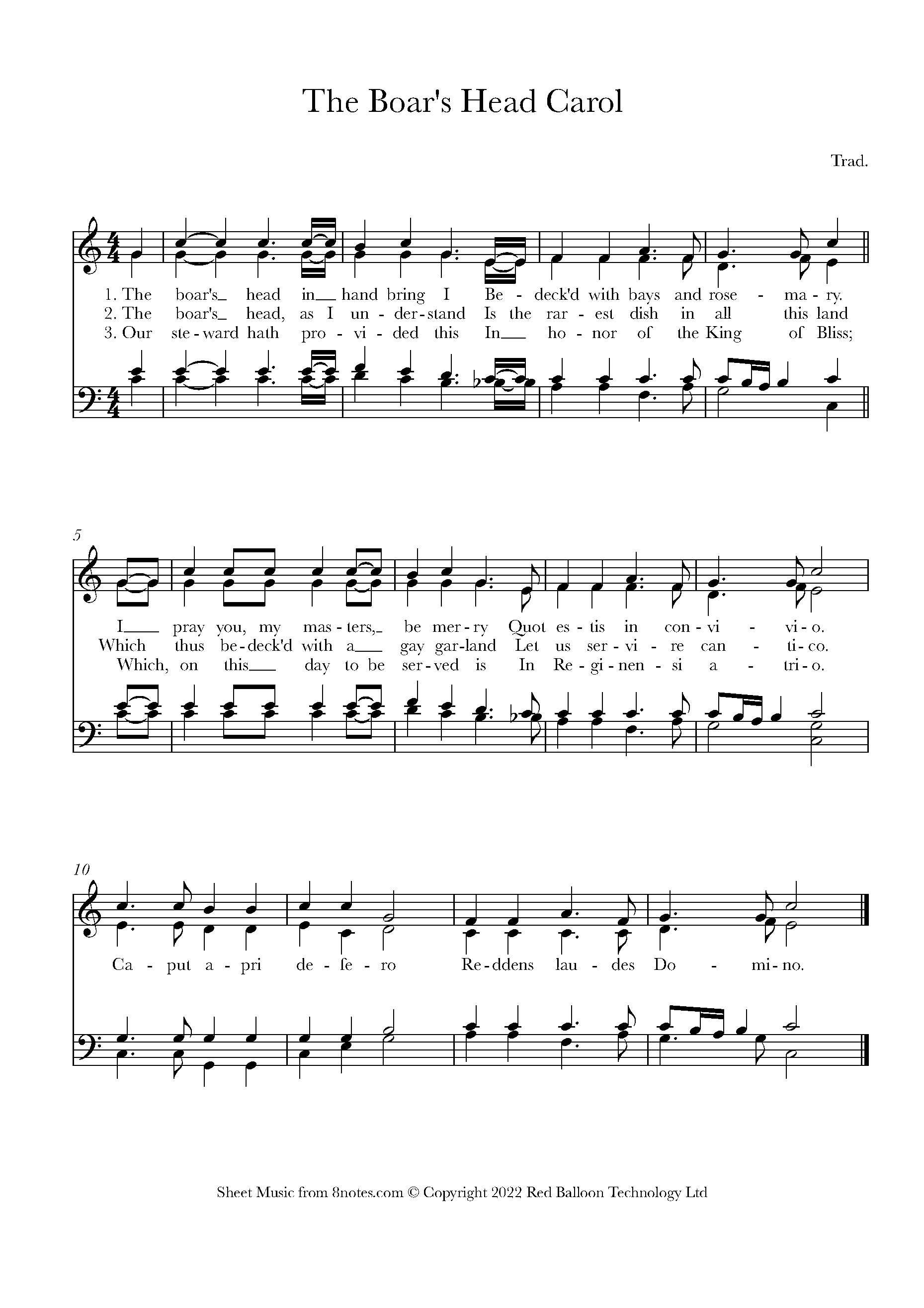 The Boar's Head Carol Sheet music for Choir - 8notes.com