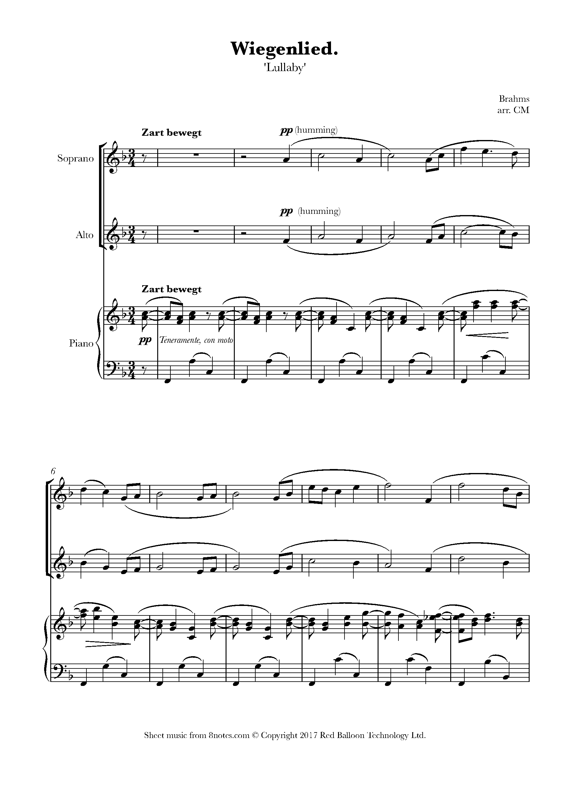 Brahms, Johannes - Wiegenlied (lullaby) Sheet music for Choir - 8notes.com