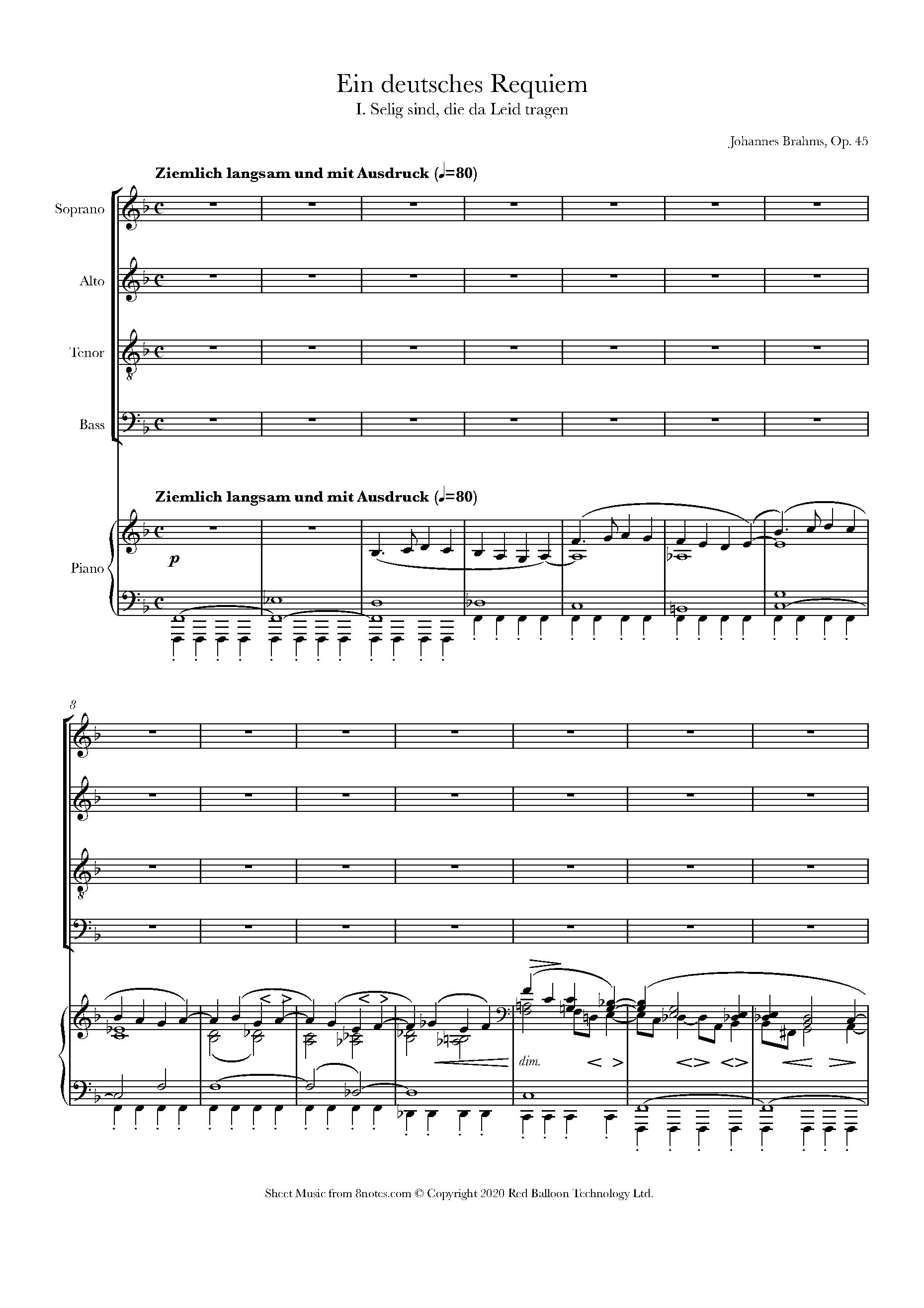 Brahms, Johannes - Selig sind, die da Leid tragen, No. 1 from Ein deutsches Requiem, Op.45 Sheet ...