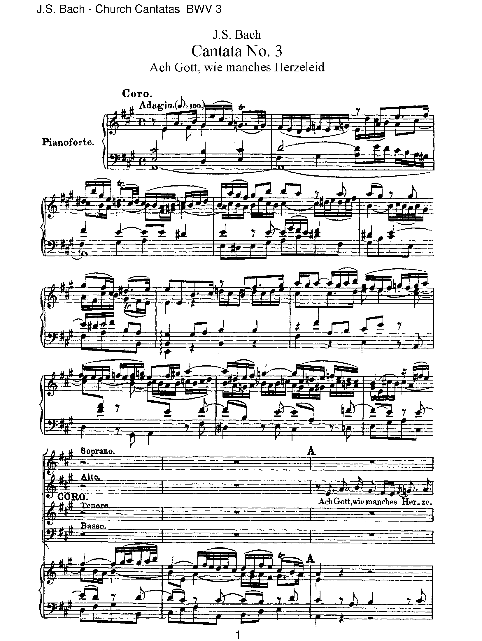 Bach, Johann Sebastian - Church Cantatas - BWV 3 Ach Gott, wie manches Herzeleid Sheet music for ...