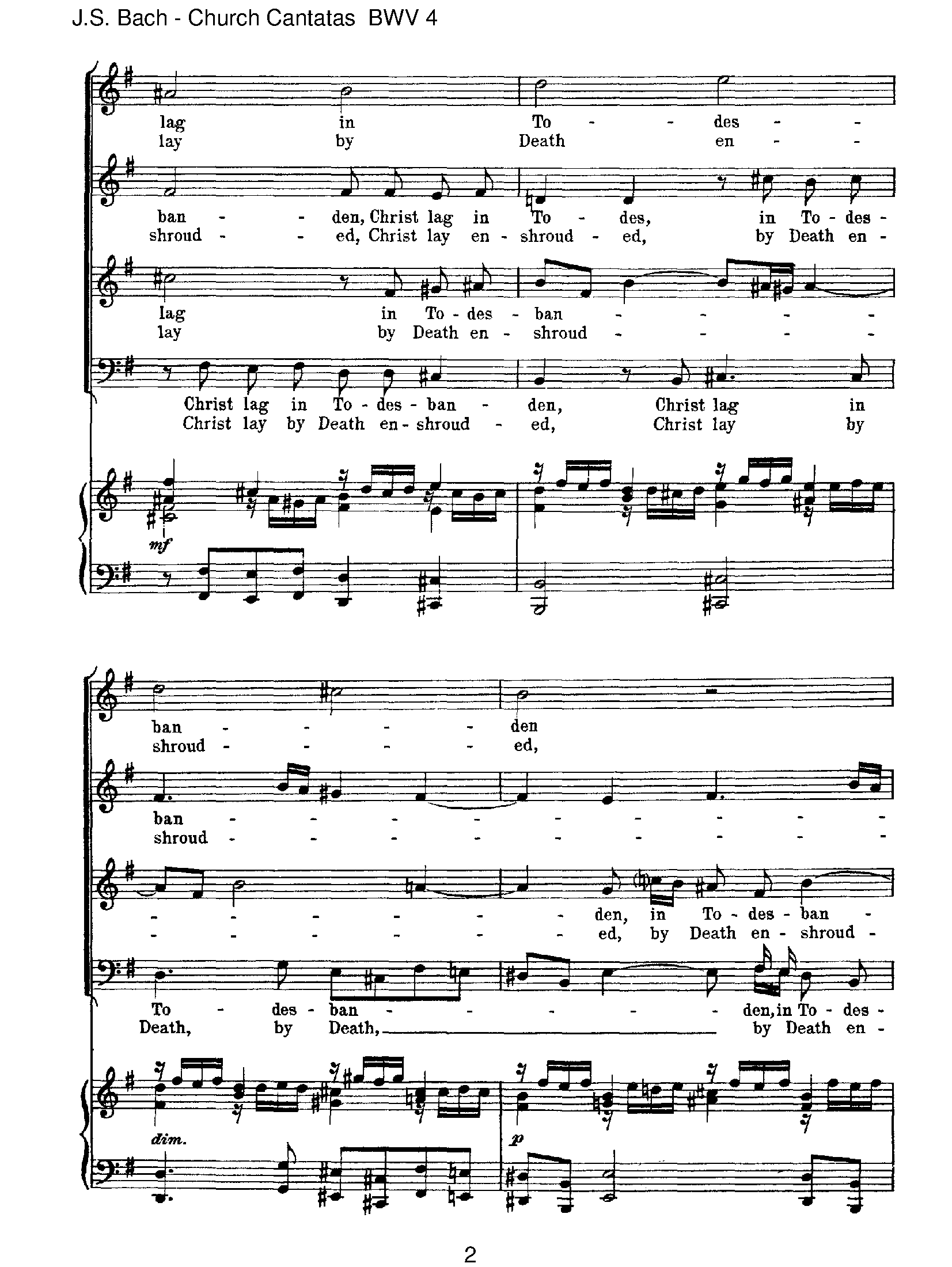 Bach, Johann Sebastian - Church Cantatas - BWV 4 Christ lag in Todes Banden Sheet music for ...