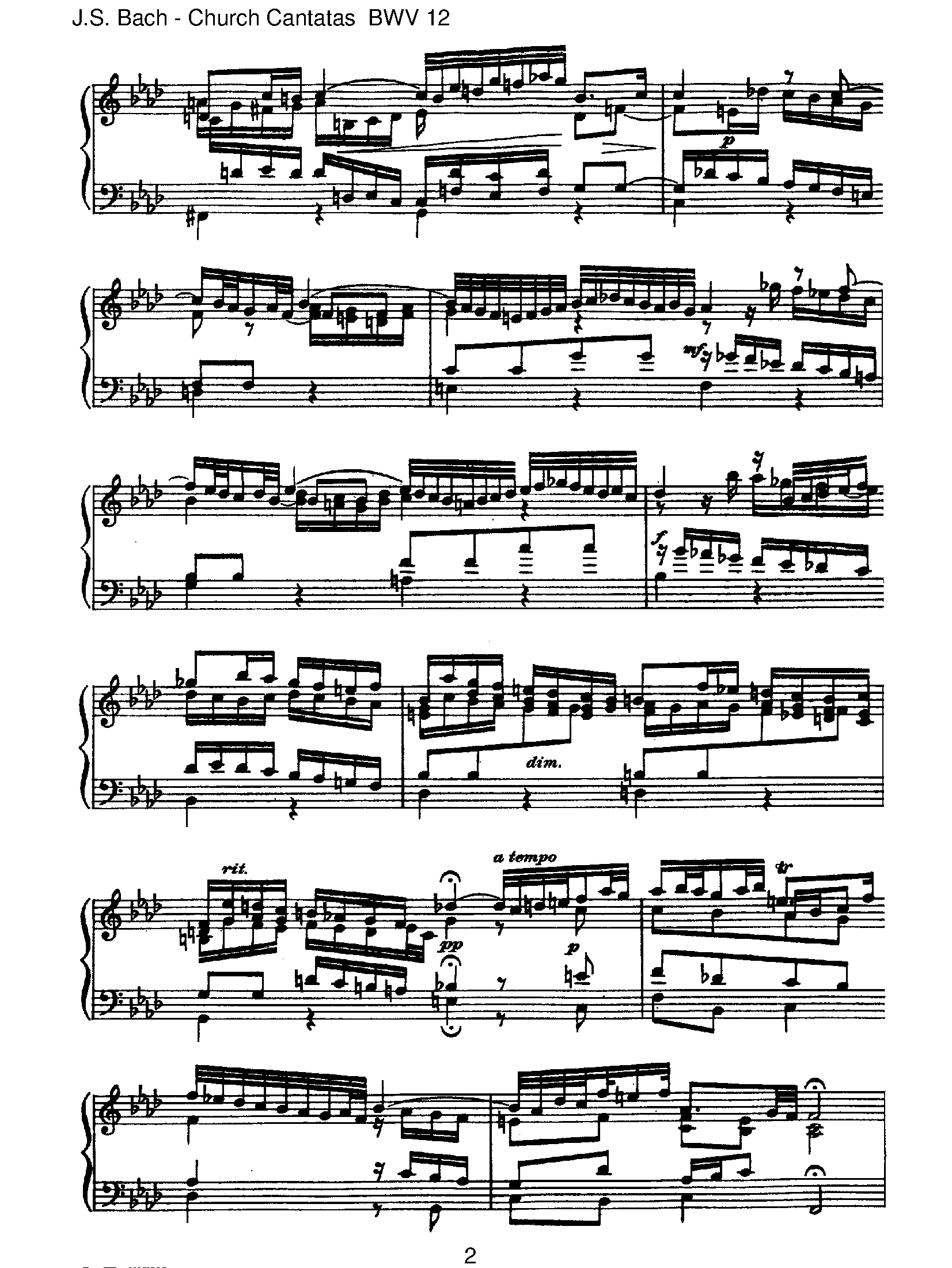 Bach, Johann Sebastian - Church Cantatas - BWV 12 Weinen, Klagen, Sorgen, Zagen Sheet music for ...