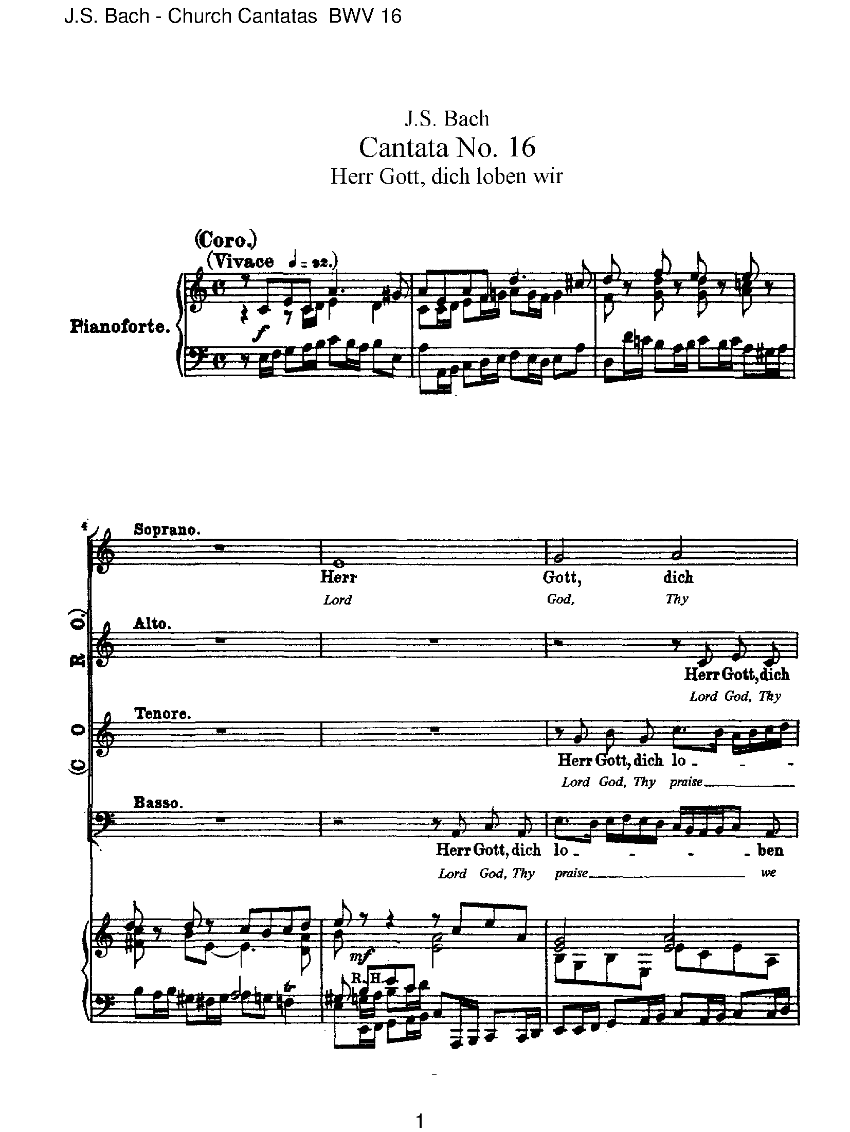 Bach, Johann Sebastian - Church Cantatas - BWV 16 Herr Gott, dich loben wir Sheet music for ...